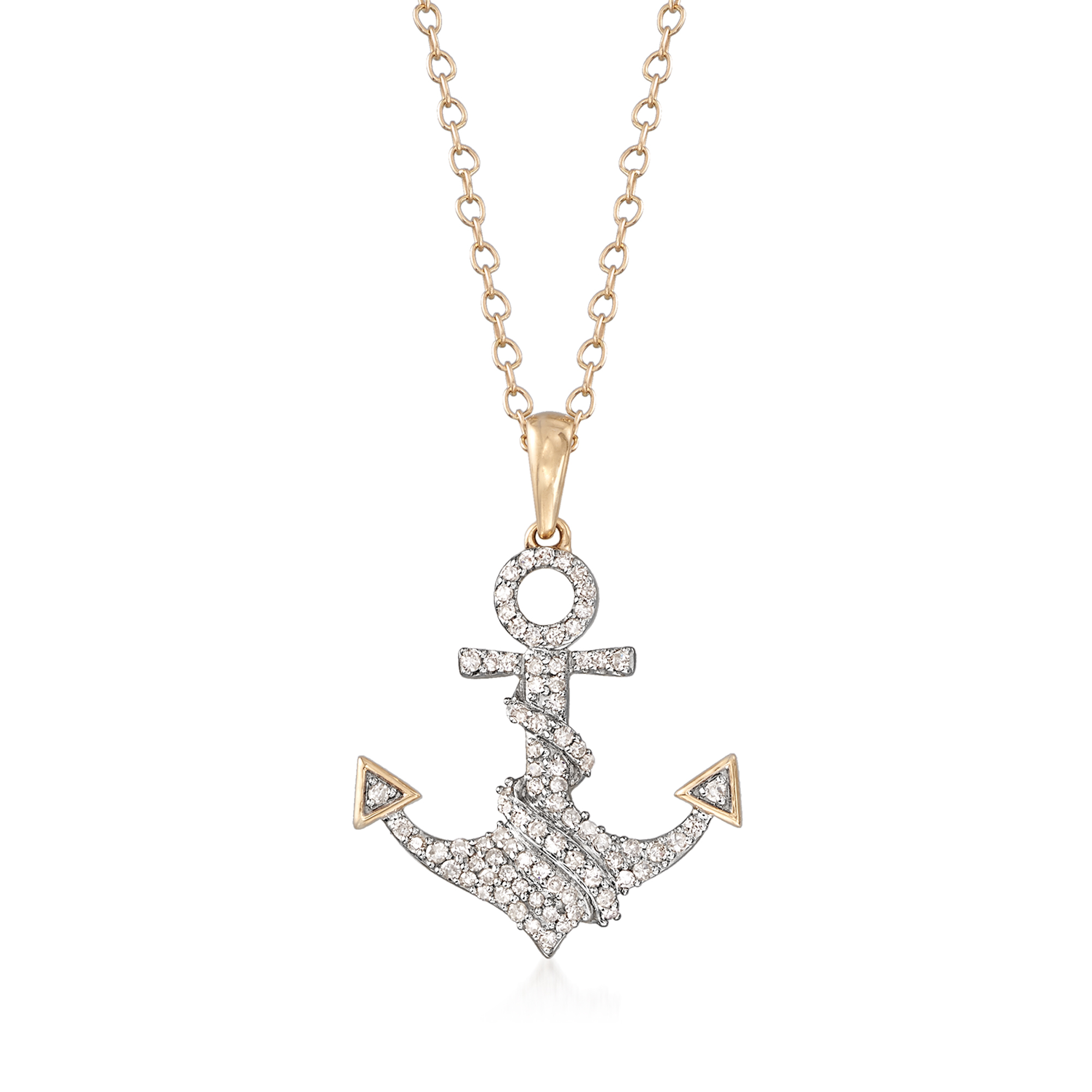 .20 ct. t.w. Diamond Anchor Pendant Necklace in 14kt Yellow Gold | Ross ...