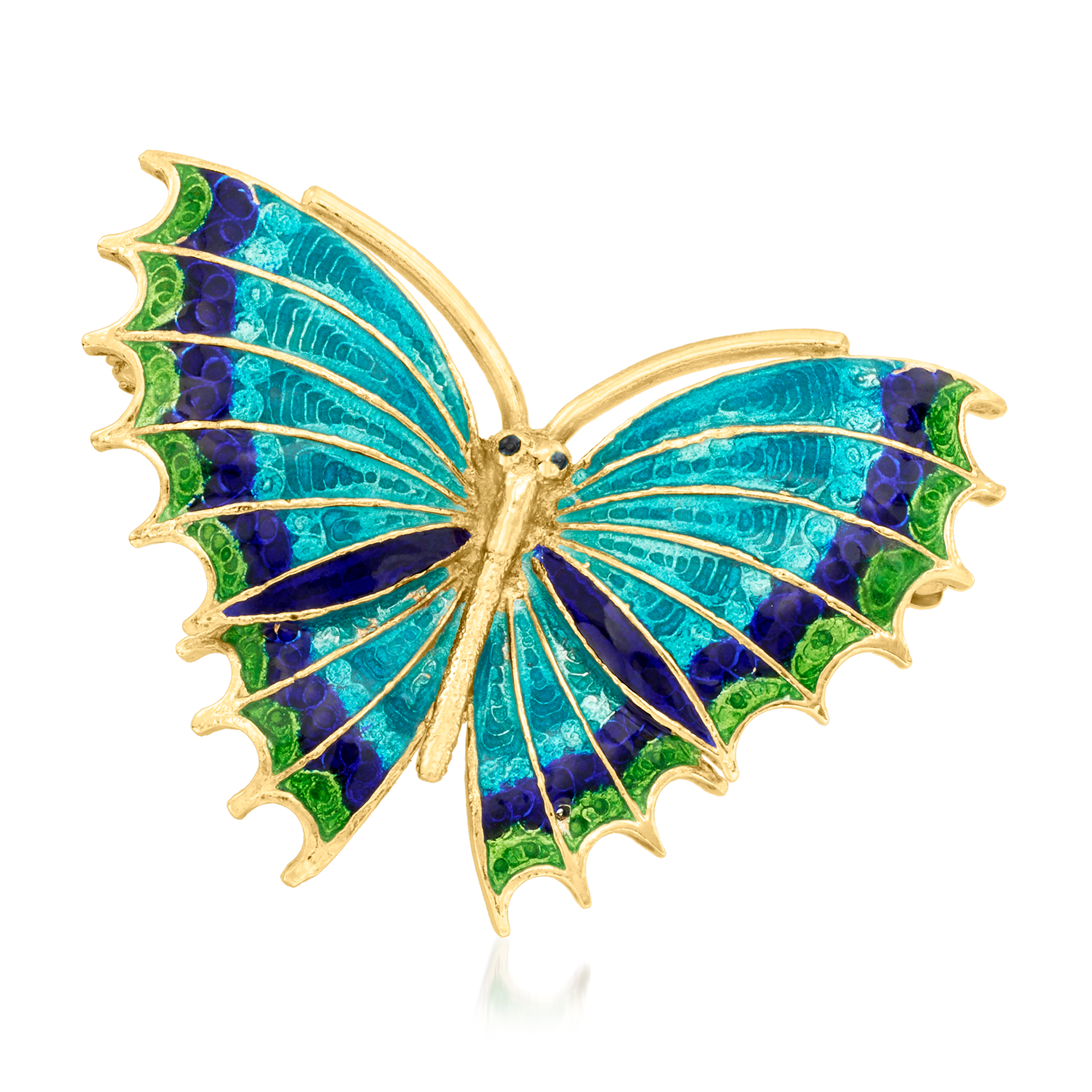 C. 1970 Vintage Multicolored Enamel Butterfly Pin in 14kt Yellow Gold ...