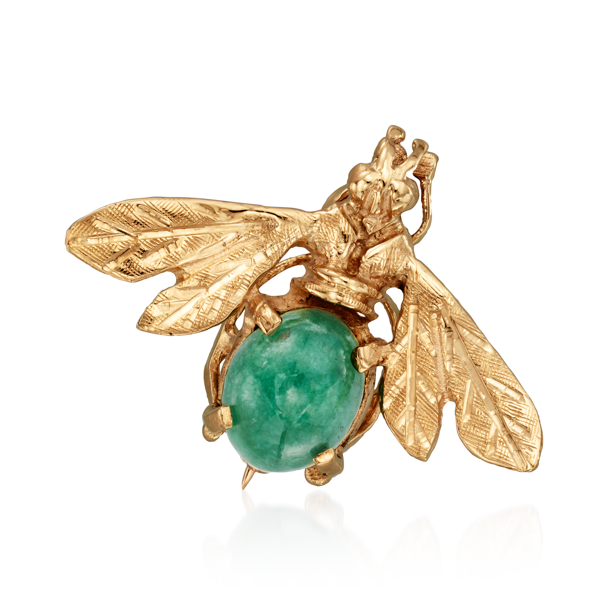 C. 1970 Vintage Jade Bumblebee Pin in 14kt Yellow Gold | Ross-Simons