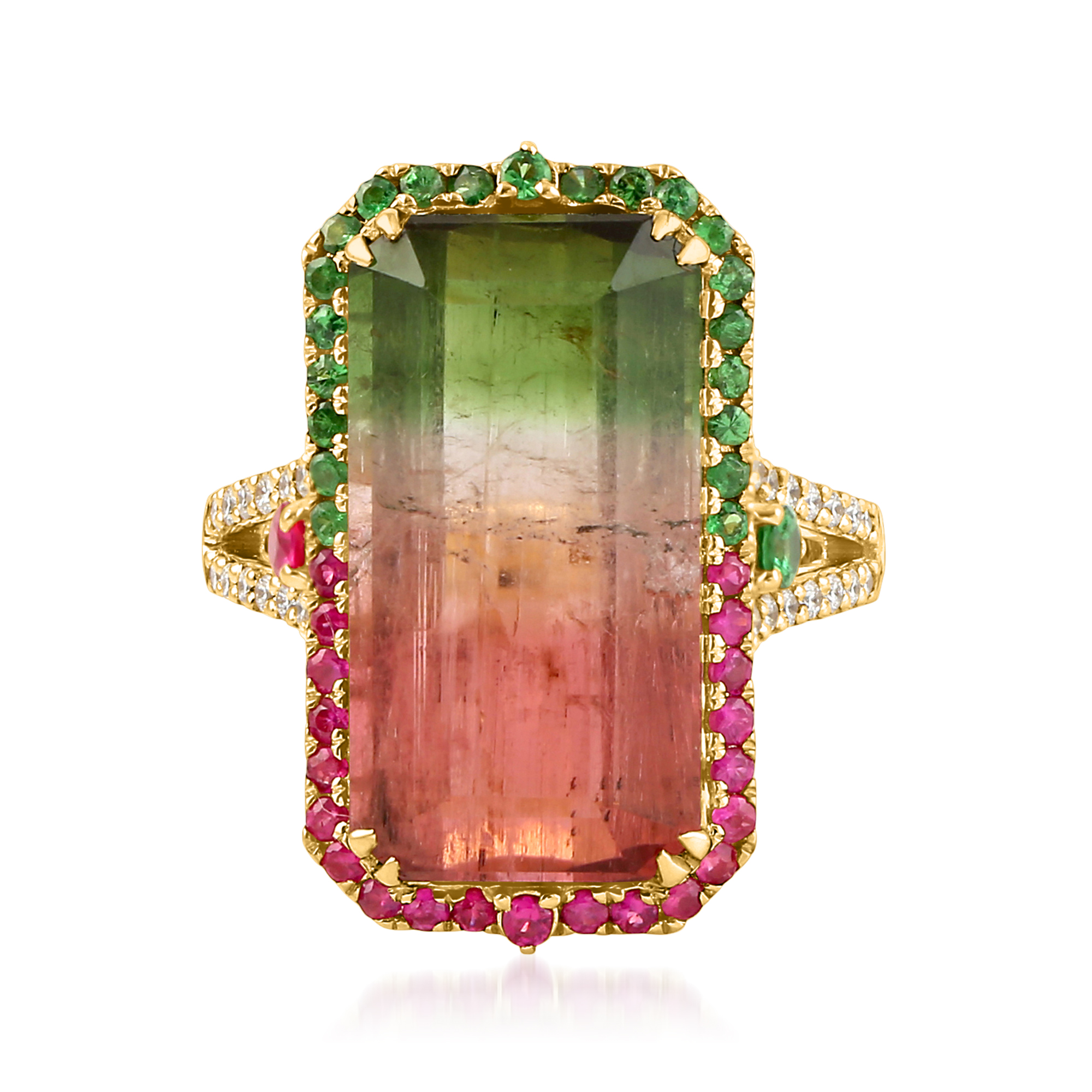 13.00 Carat Watermelon Tourmaline, .40 ct. t.w. Tsavorite, .25 ct. t.w ...