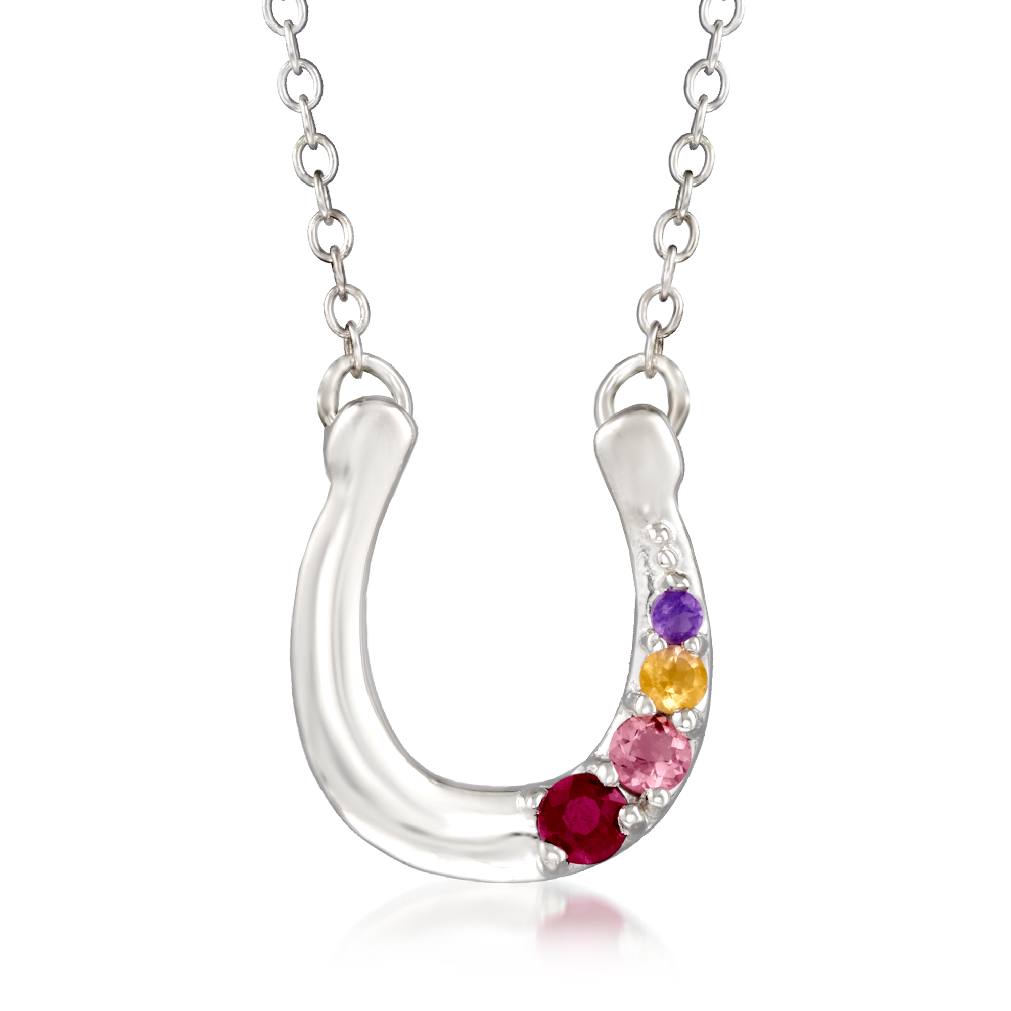 Personalized Horseshoe Necklace in Sterling Silver 2 to 4 Birthstones ...