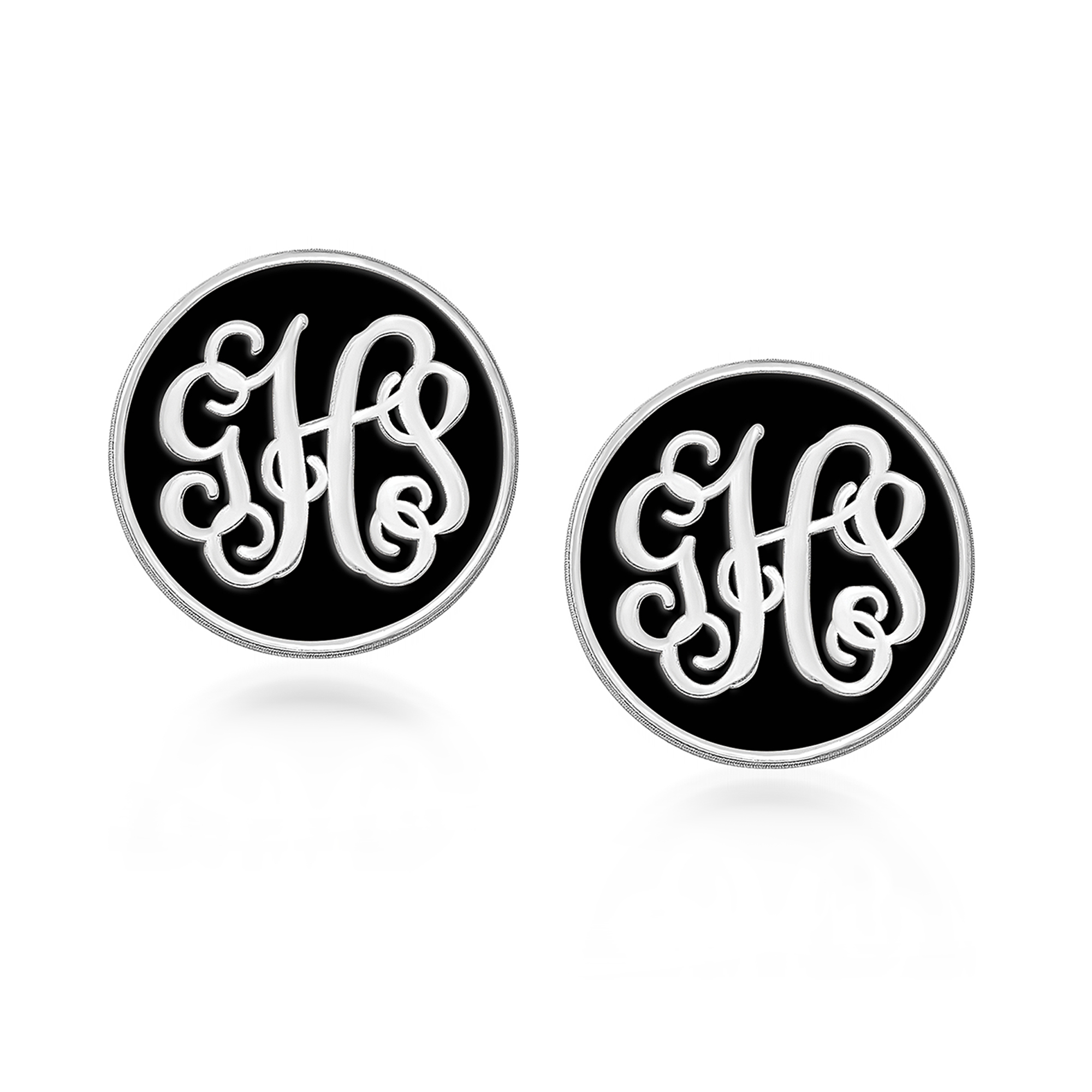 Black Enamel Personalized Monogram Circle Earrings in Sterling Silver ...