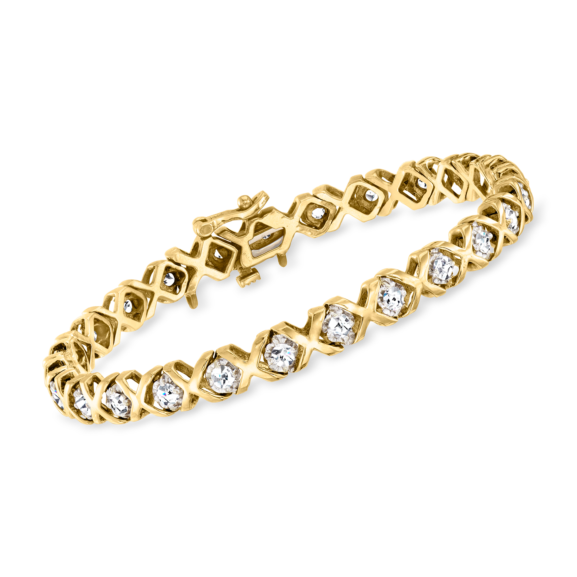 C. 1990 Vintage 2.50 ct. t.w. Diamond XO Bracelet in 14kt Yellow Gold ...