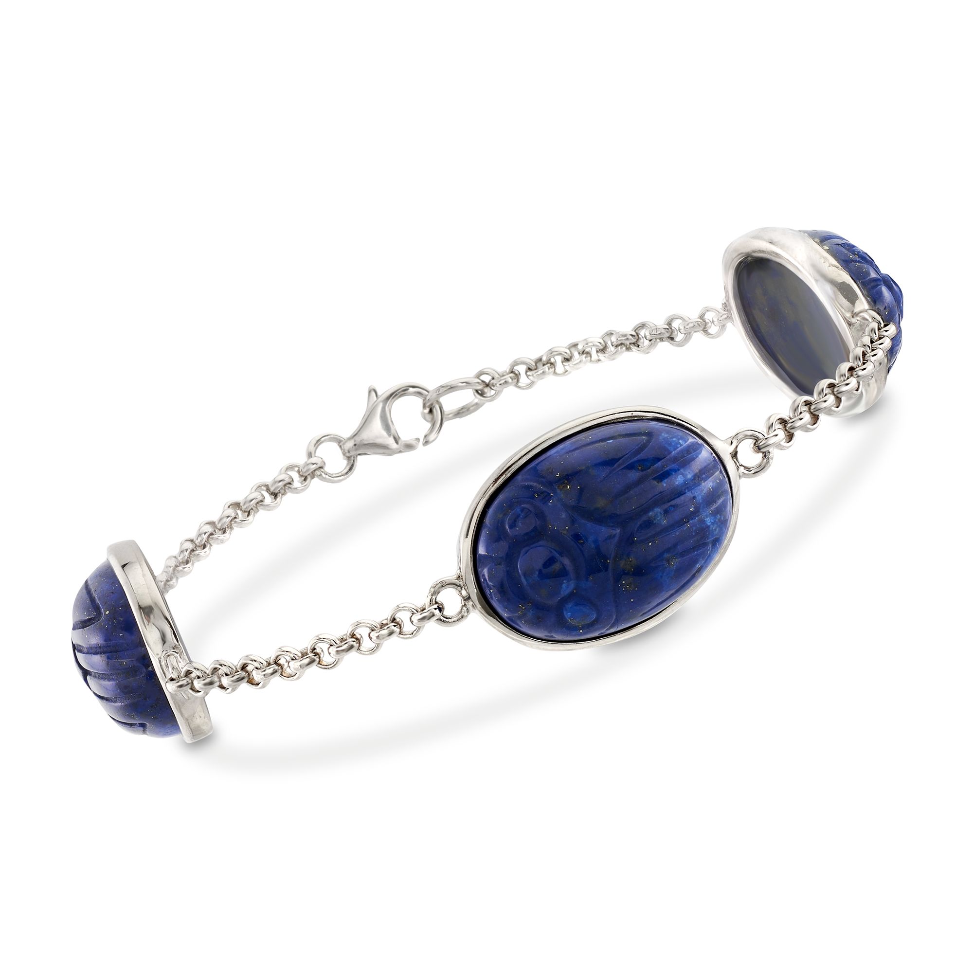 Lapis Scarab Station Bracelet in Sterling Silver | Ross-Simons