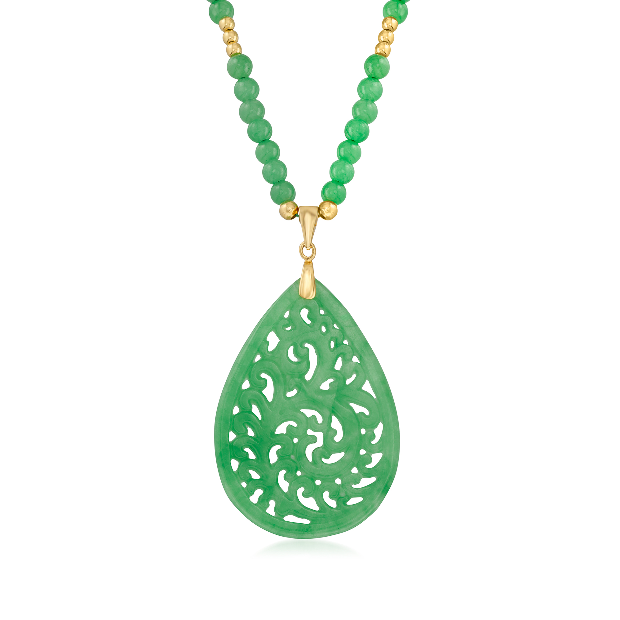 Jade Beaded Pendant Necklace with 18kt Gold Over Sterling | Ross-Simons