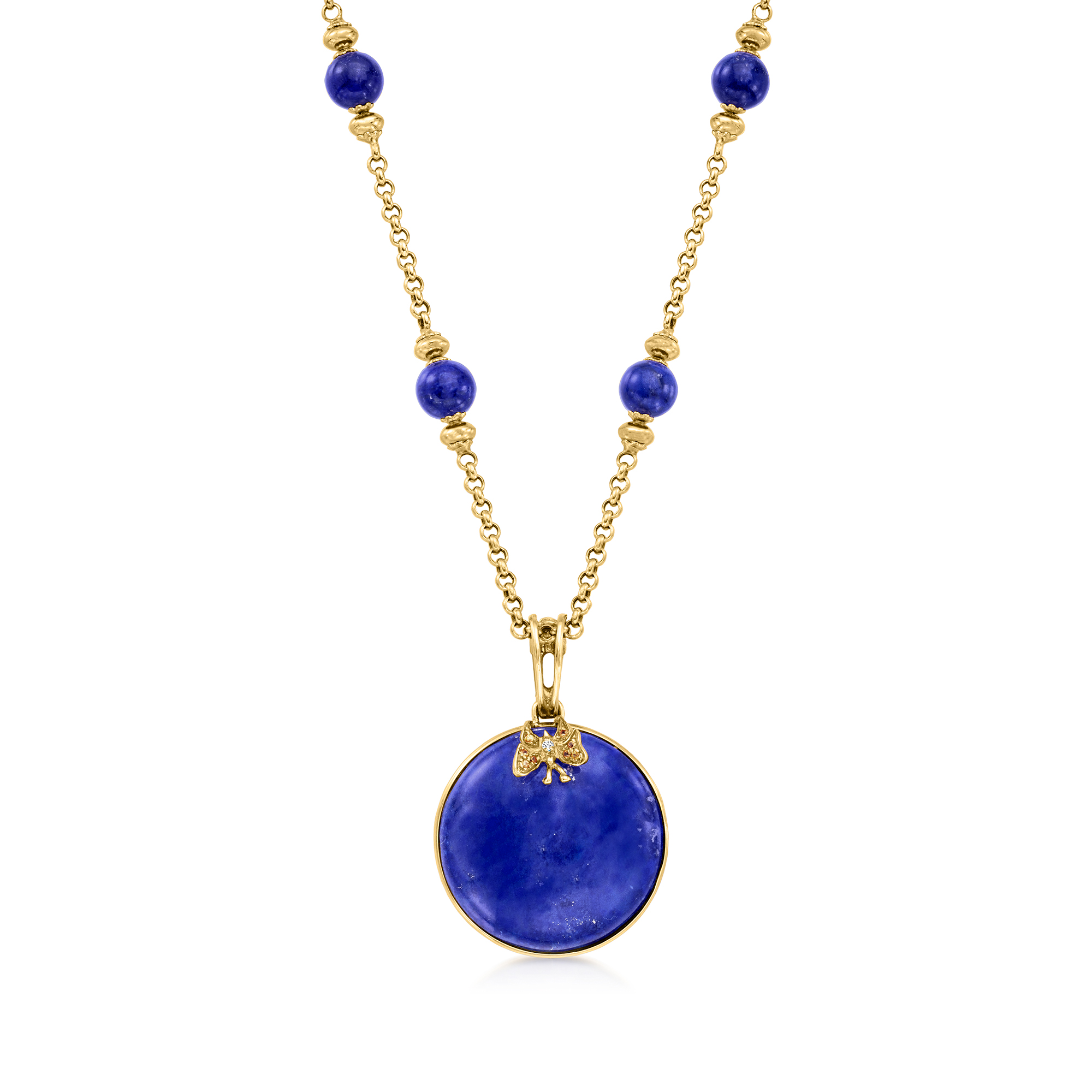 C. 1980 Vintage Lapis Butterfly Pendant Necklace with 8mm Bead Stations ...