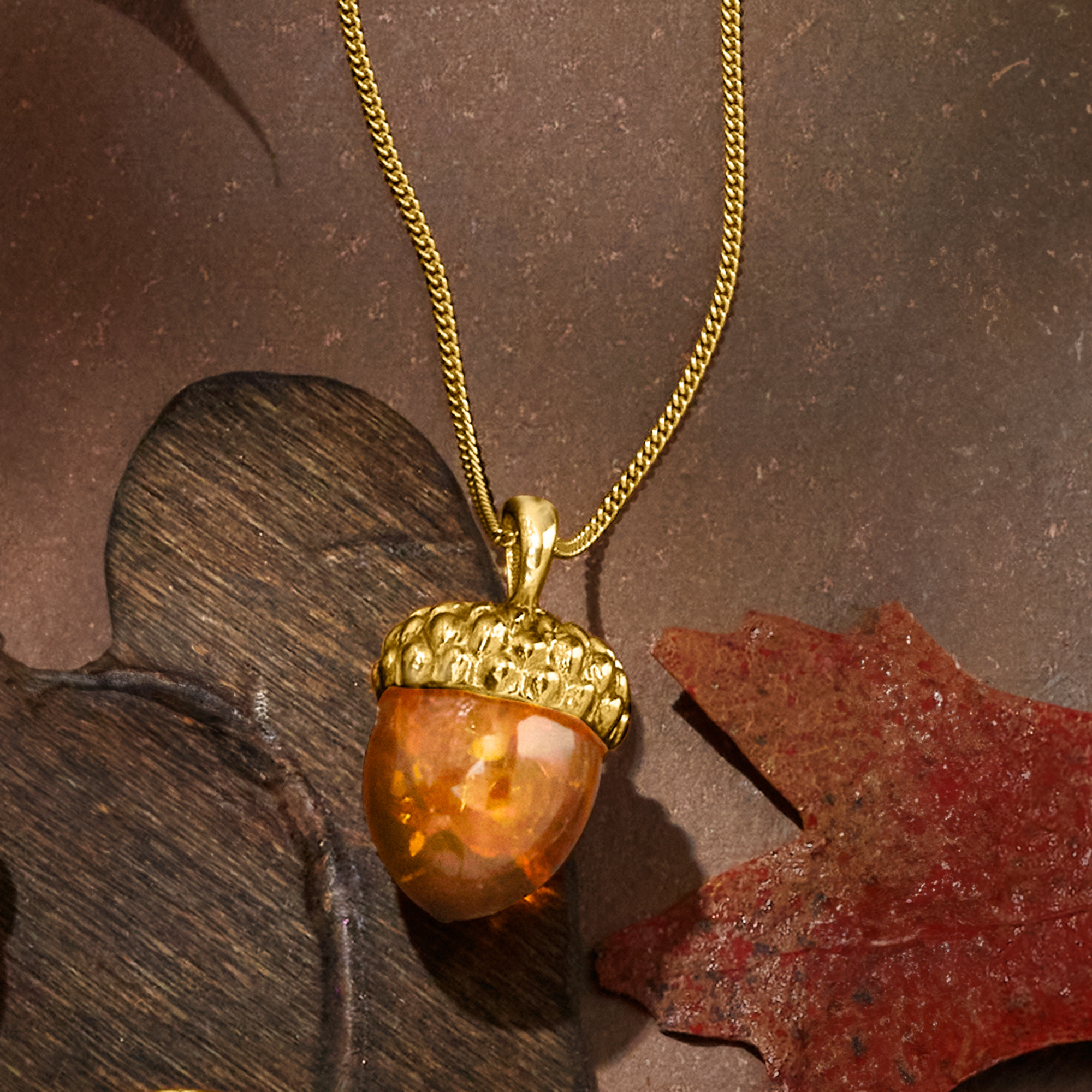 Amber Acorn Pendant Necklace in 18kt Gold Over Sterling
