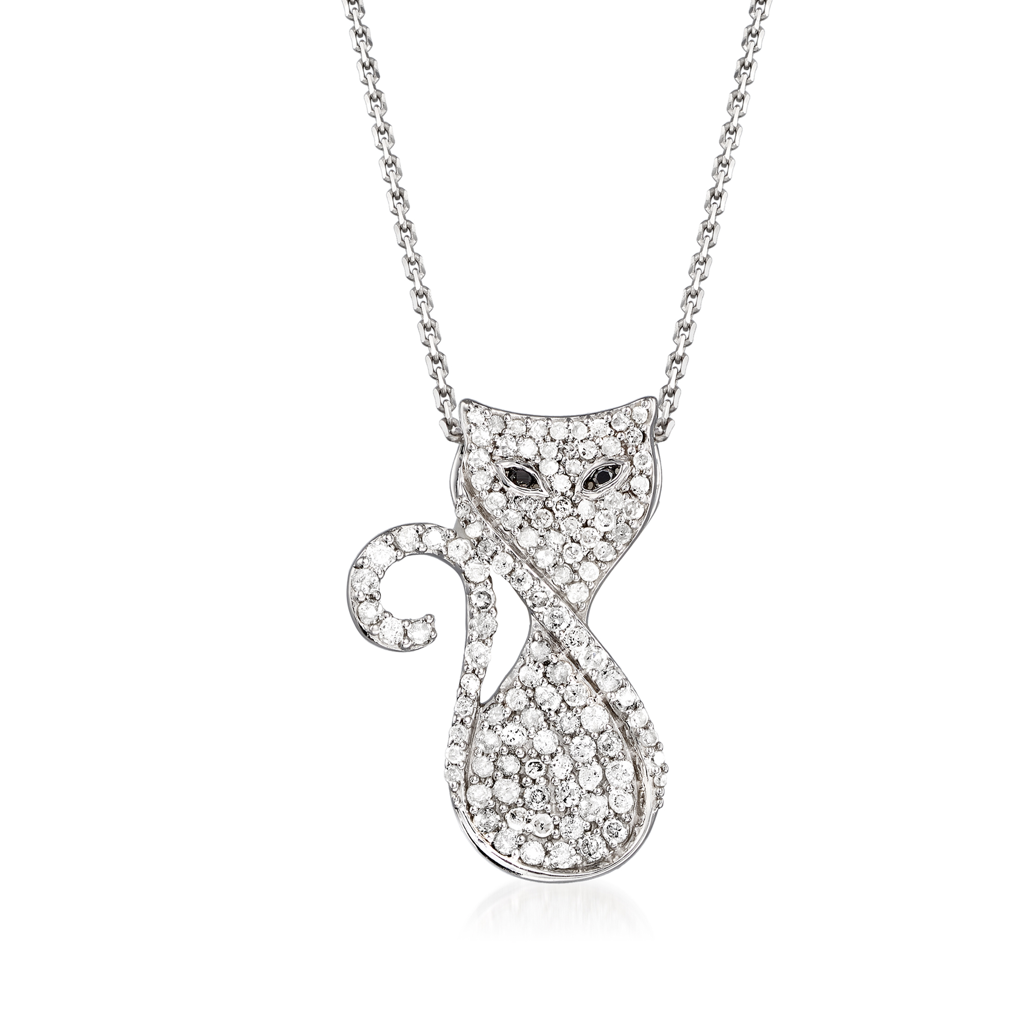 .50 ct. t.w. Diamond Cat Pendant Necklace in Sterling Silver | Ross-Simons