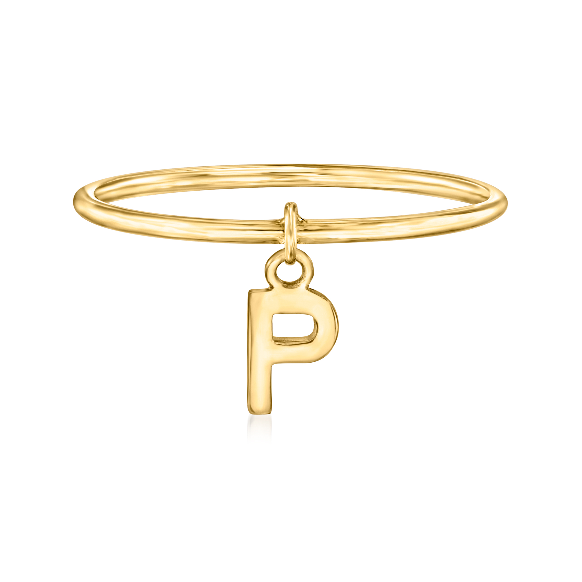 14kt Yellow Gold "P" Initial Charm Ring | Ross-Simons