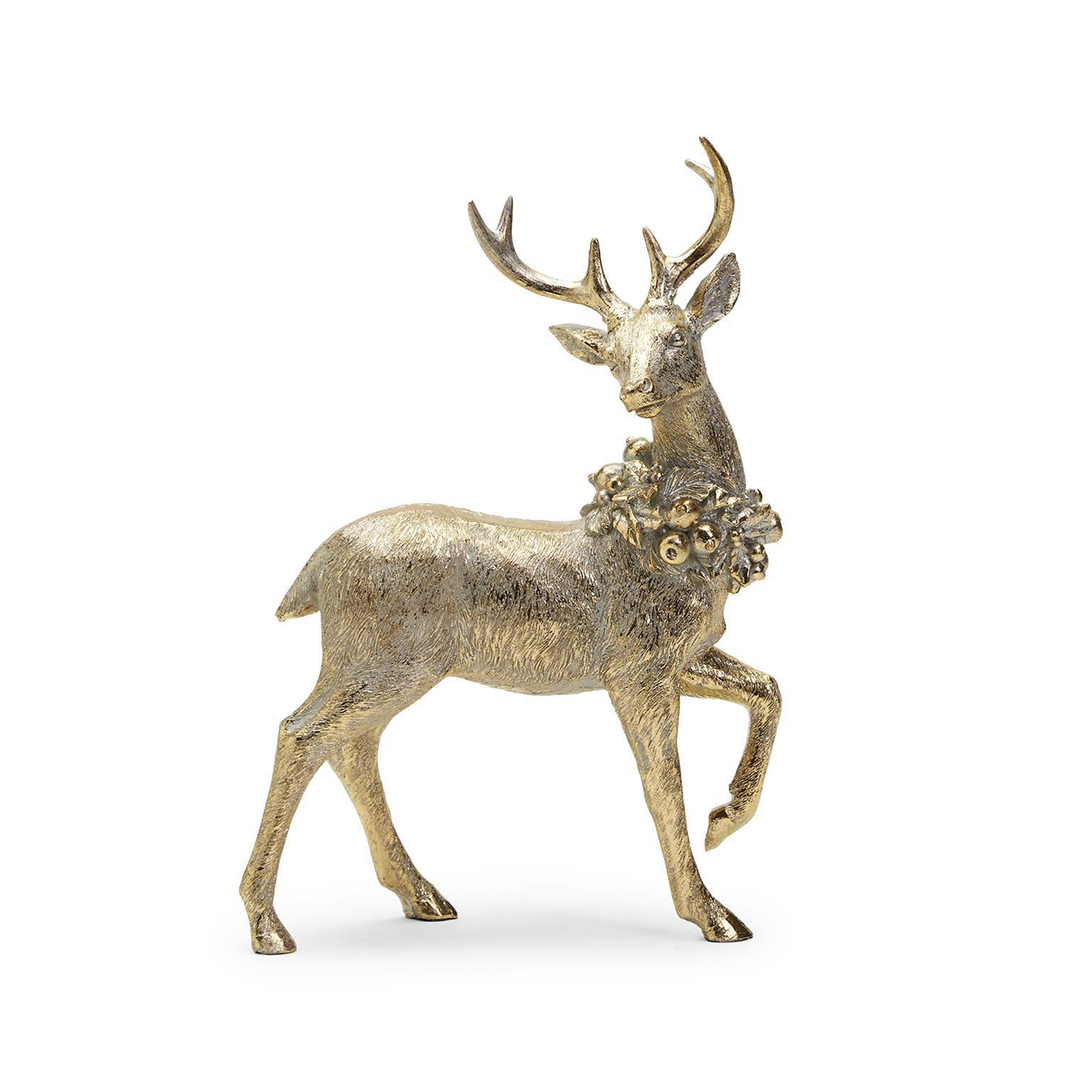 Gold Deer with Holiday Wreath Figurine