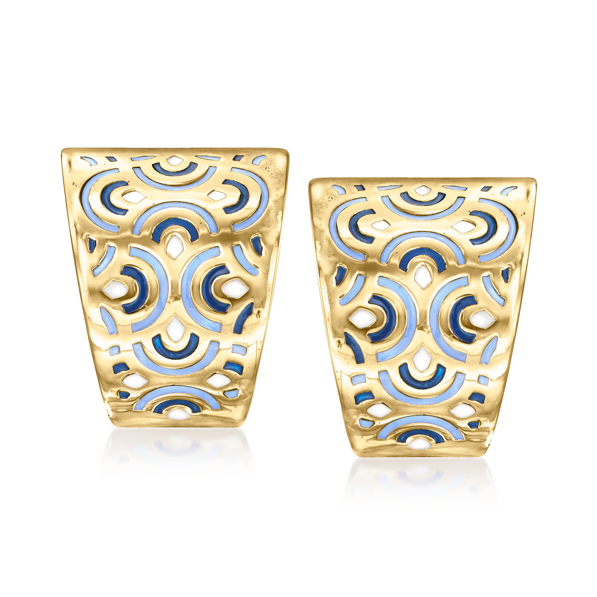 Italian Multicolored Enamel Geometric-Pattern Earrings in 14kt Yellow ...