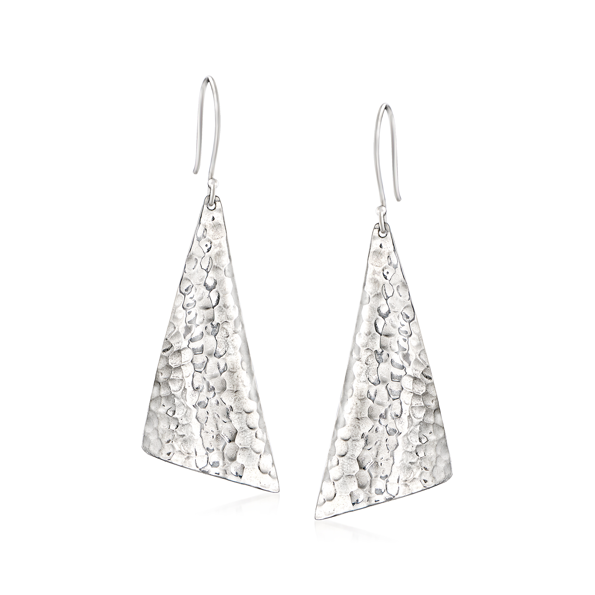Sterling Silver Hammered and Polished Triangle Drop Earrings | Ross-Simons