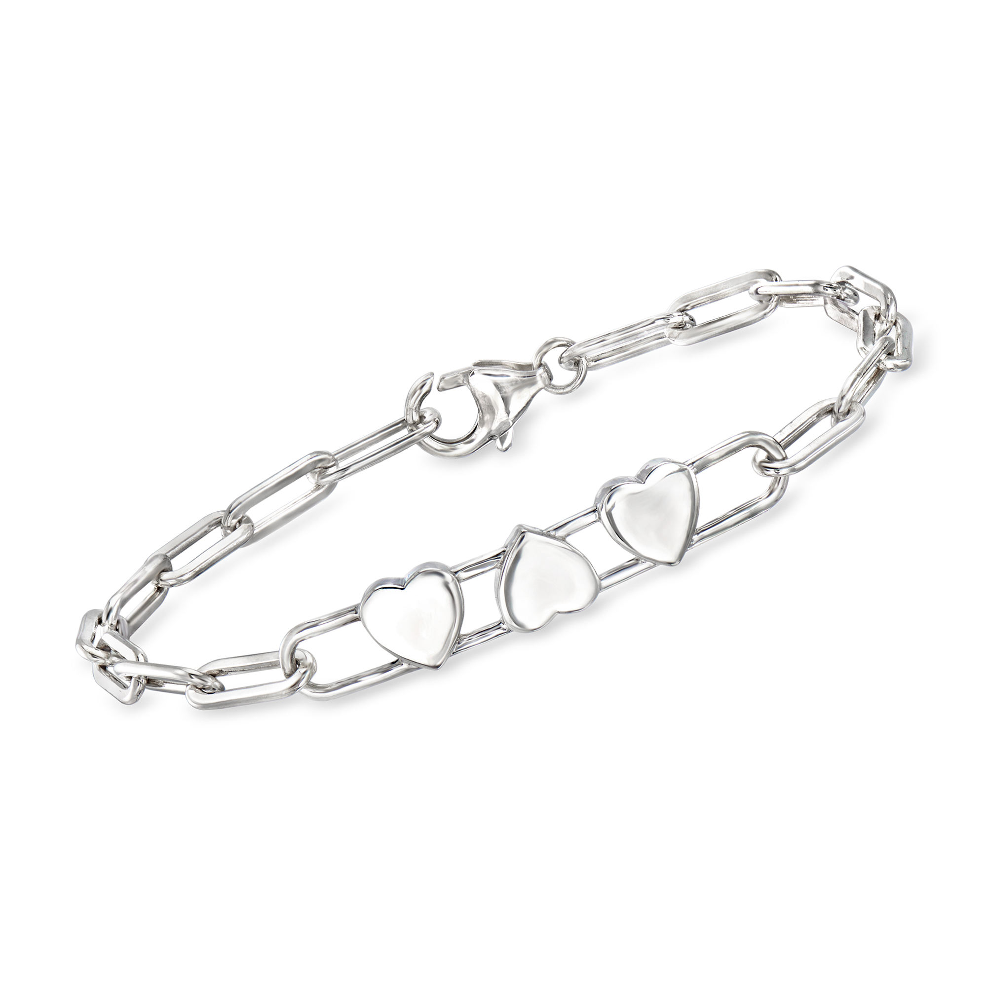 Zina Sterling Silver Heart Trio Paper Clip Link Bracelet. 7.5" | Ross ...