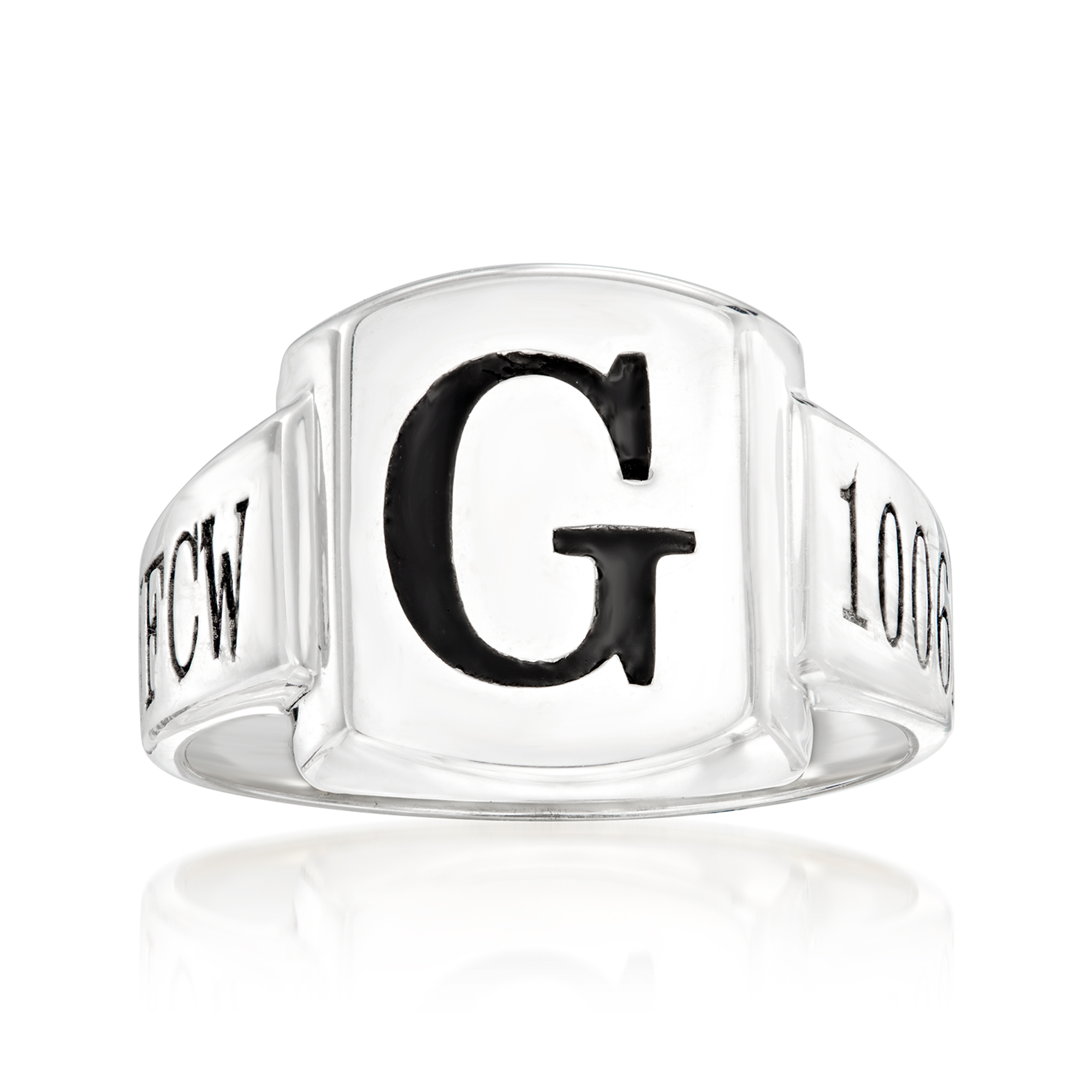 Personalized Single-Initial and Name Men's Ring in Sterling Silver ...