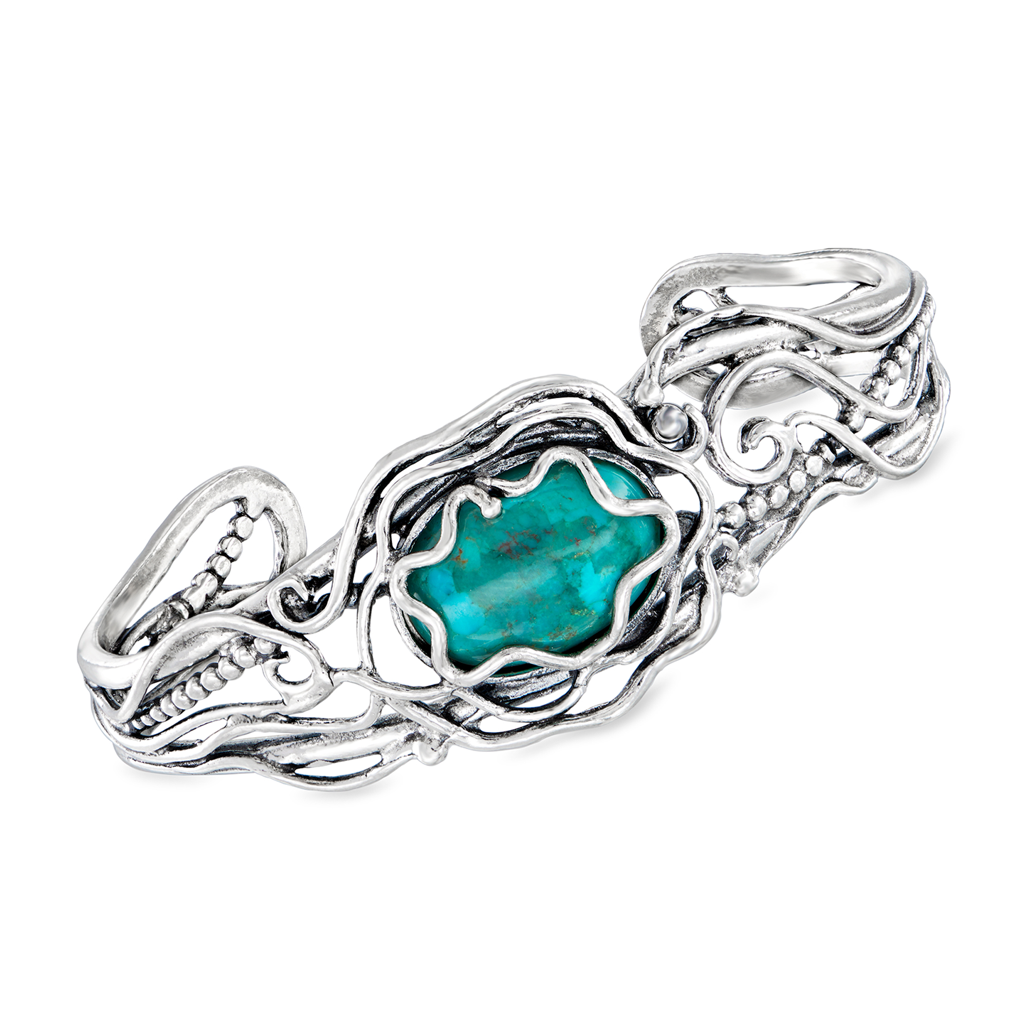Turquoise Scroll Cuff Bracelet in Sterling Silver | Ross-Simons