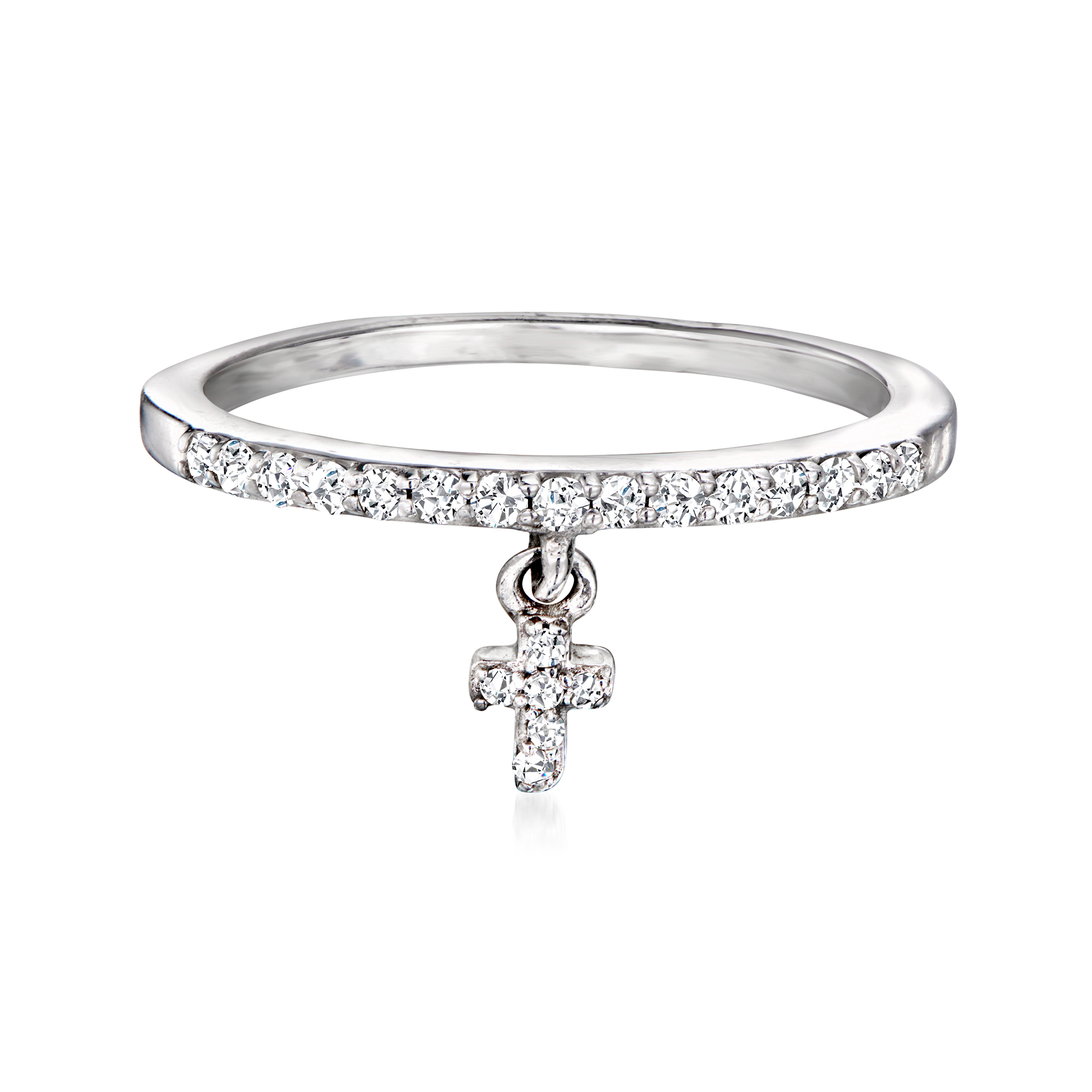 .20 ct. t.w. Diamond Cross Charm Ring in Sterling Silver | Ross-Simons