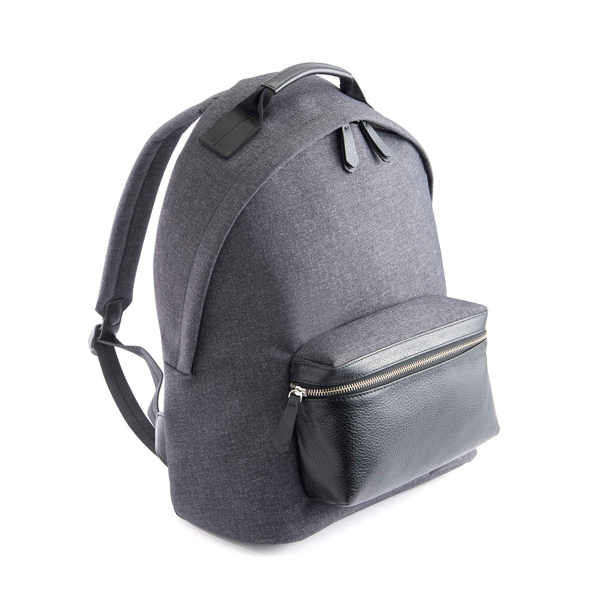Royce Black Leather and Heather Gray Flannel Urban Backpack | Ross-Simons