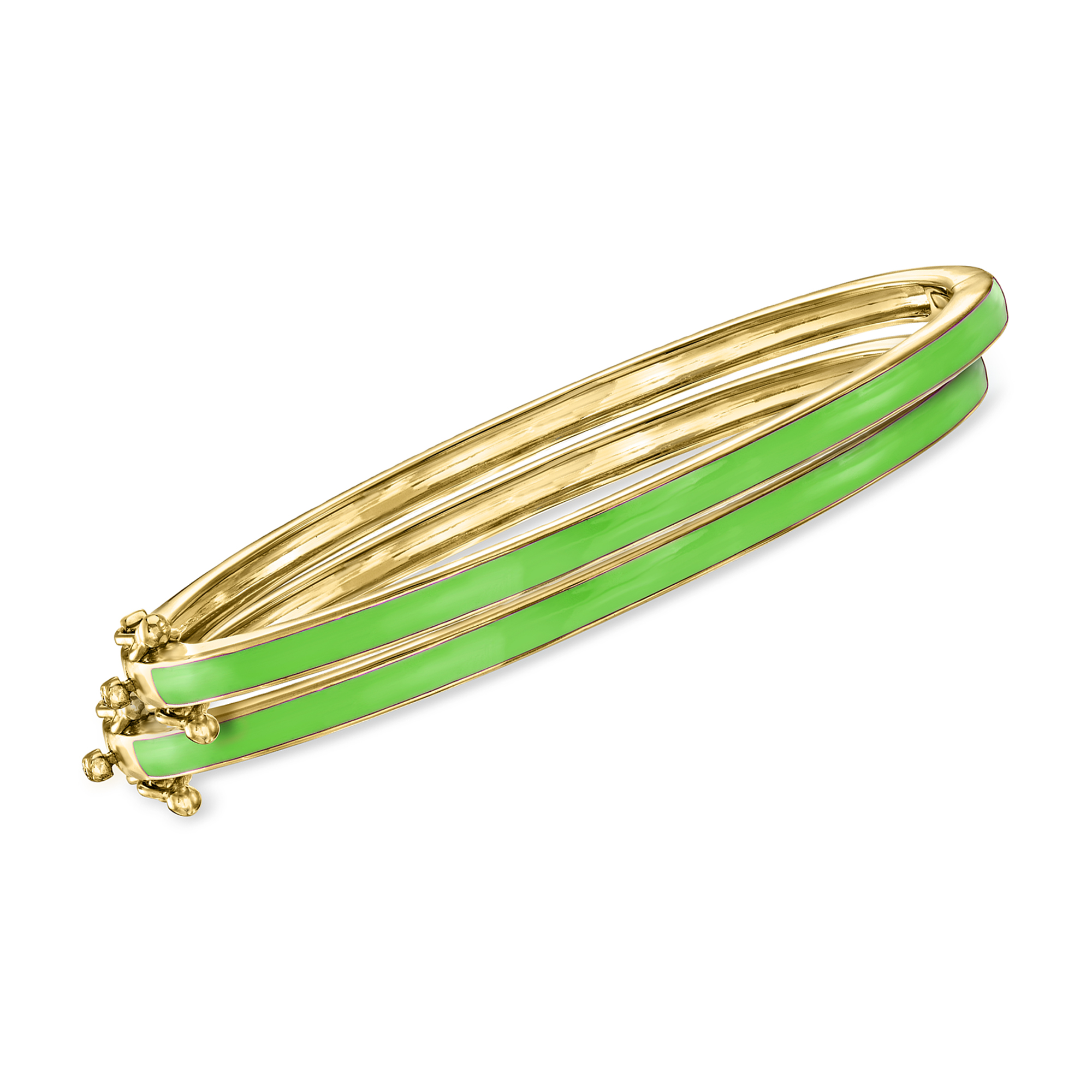 Green Enamel Jewelry Set: Two Bangle Bracelets in 18kt Gold Over ...