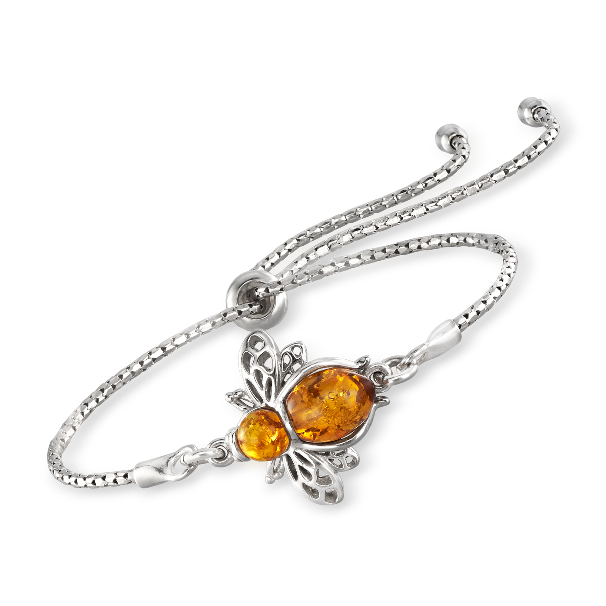 Ross Simons Amber Bumblebee Bolo Bracelet in Sterling Silver