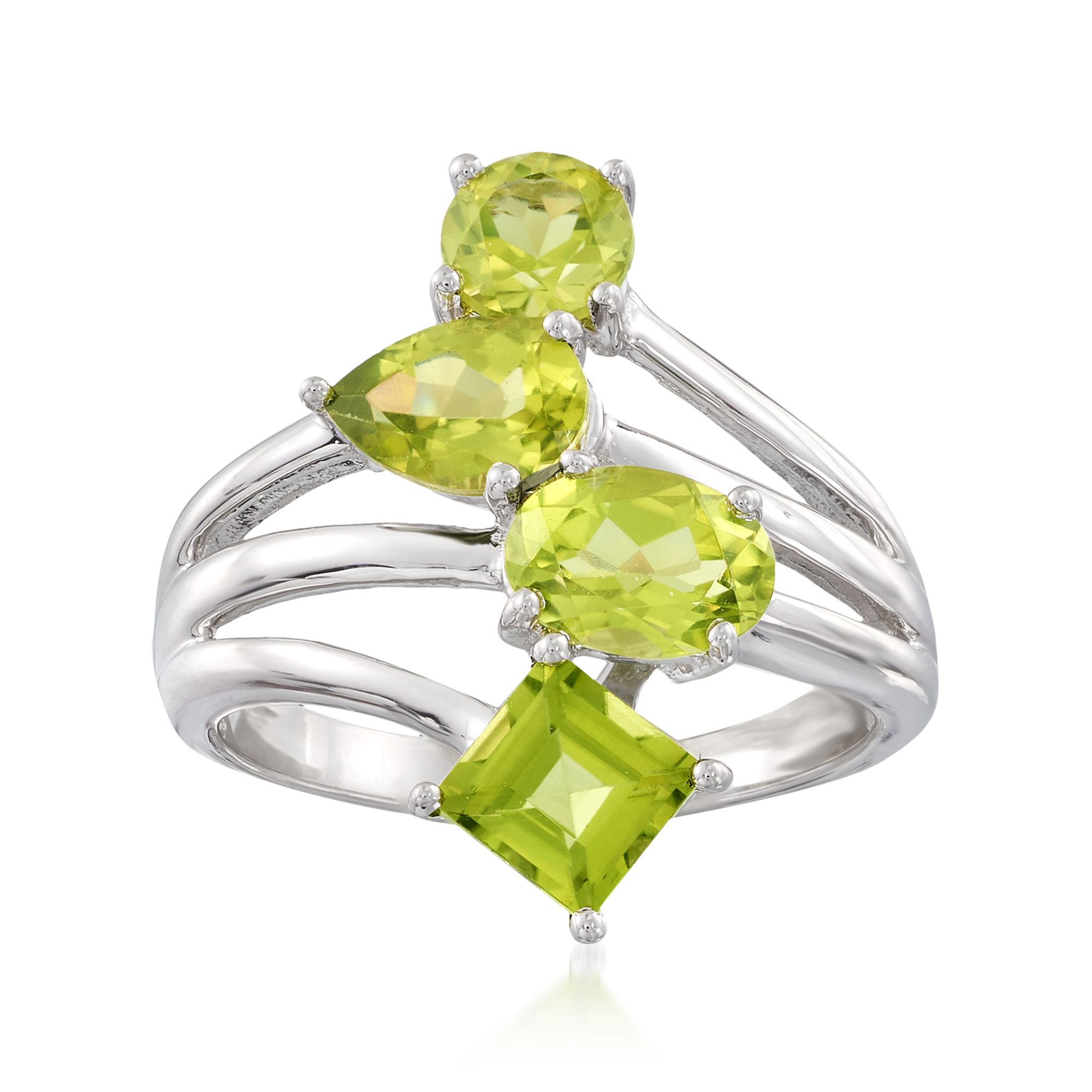 2.80 ct. t.w. Peridot Geometric Ring in Sterling Silver | Ross-Simons
