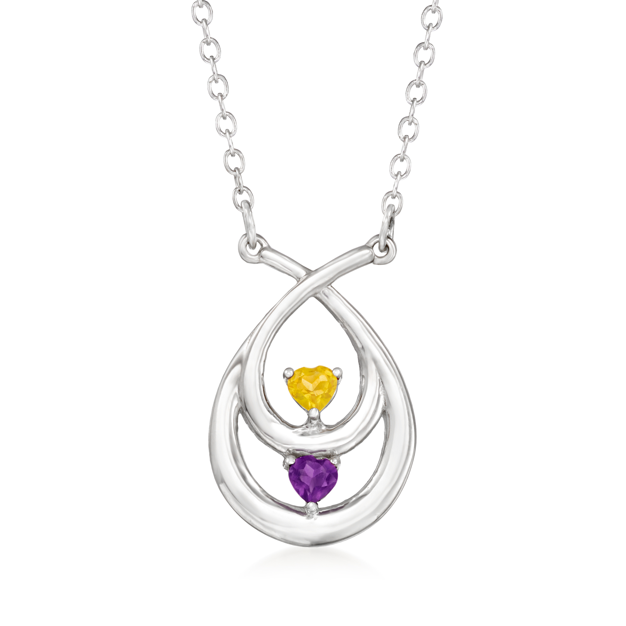 Personalized Birthstone Teardrop Couple's Pendant Necklace in Sterling ...