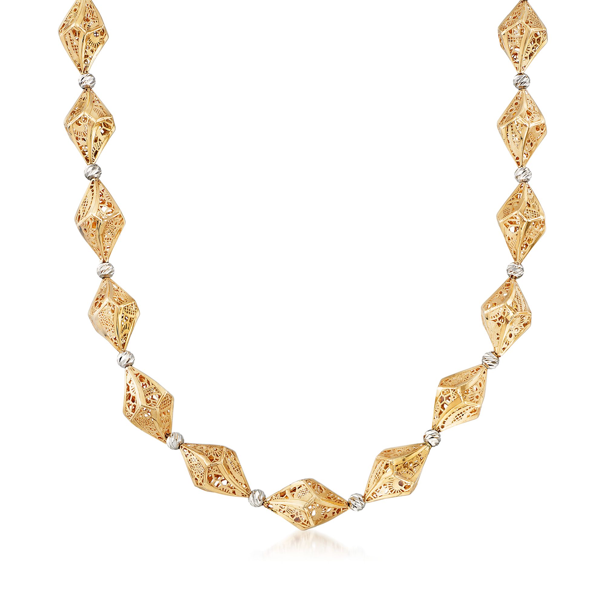 Italian 14kt Two-Tone Geometric Filigree Necklace | Ross-Simons