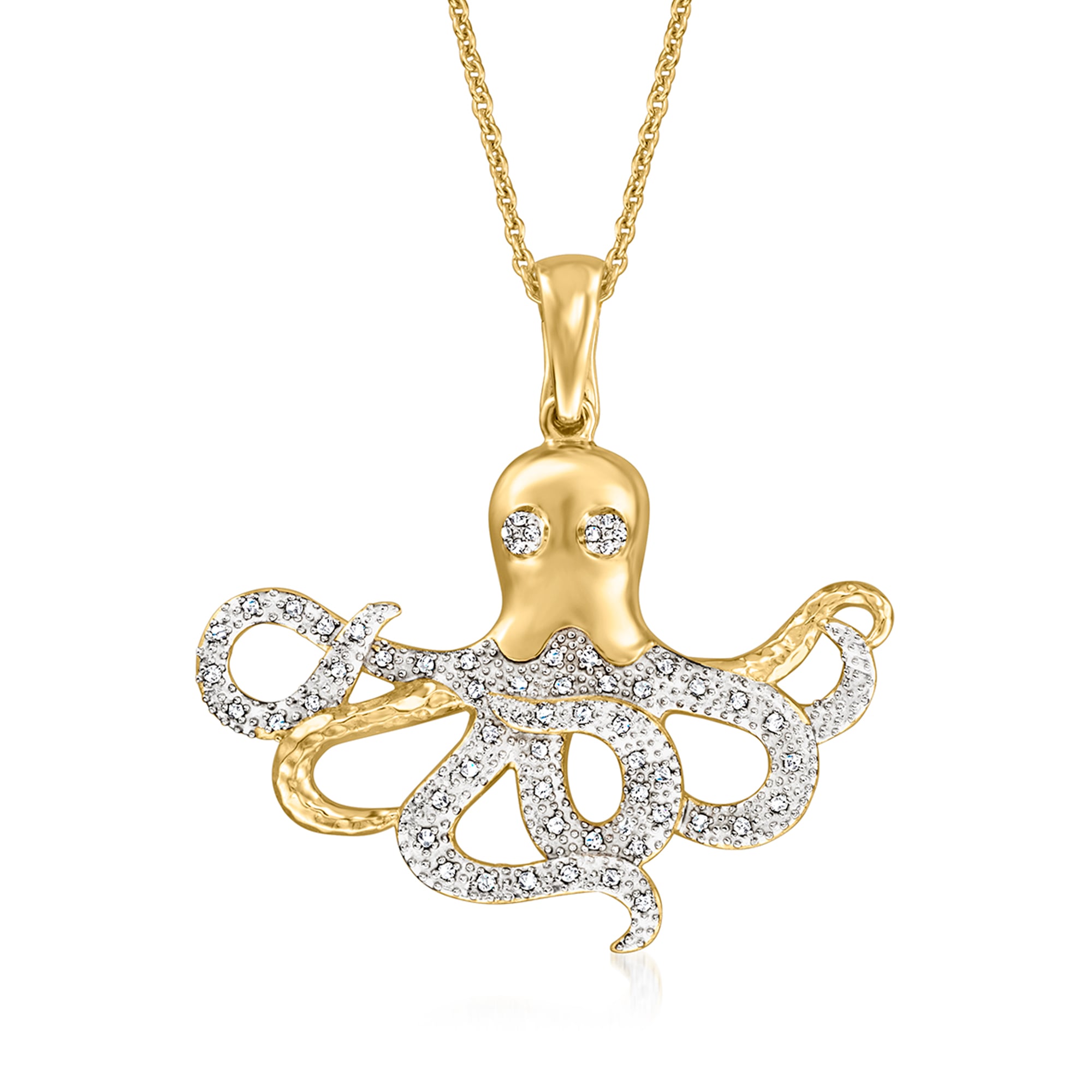 .14 ct. t.w. Diamond Octopus Pendant Necklace in 18kt Gold Over ...