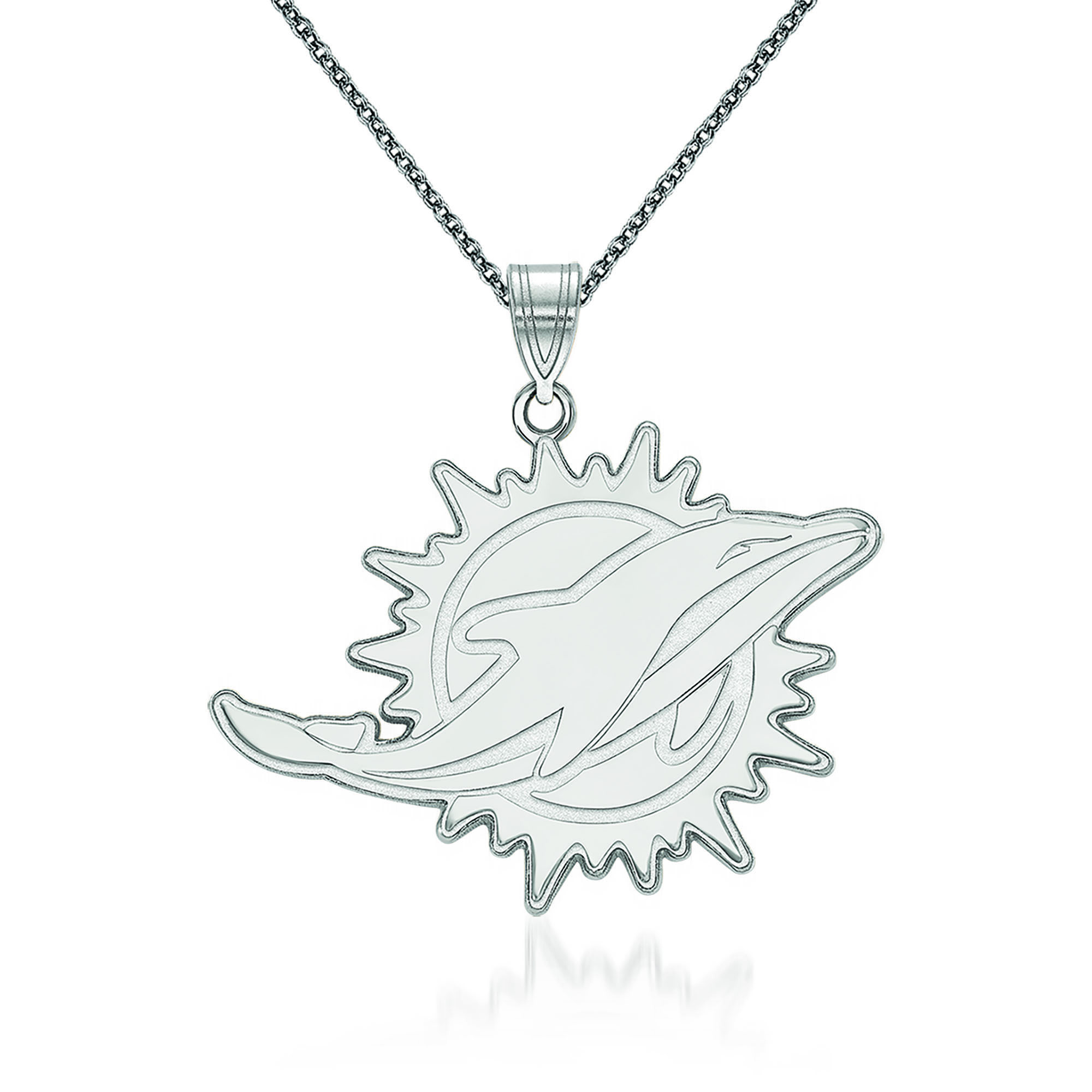 14kt White Gold NFL Miami Dolphins Pendant Necklace. 18" | Ross-Simons