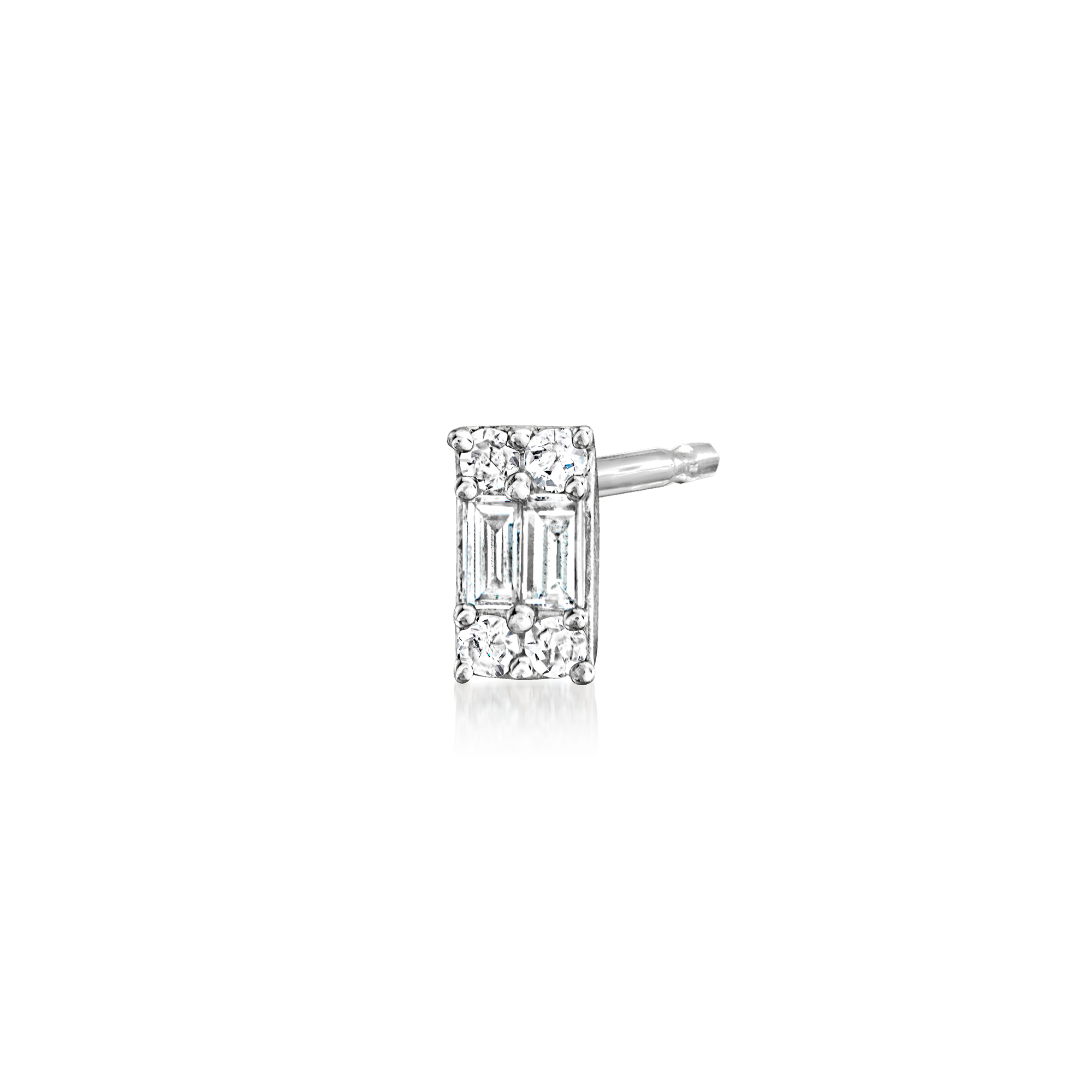 Diamond-Accented Rectangular Single Stud Earring in Sterling Silver | Ross-Simons