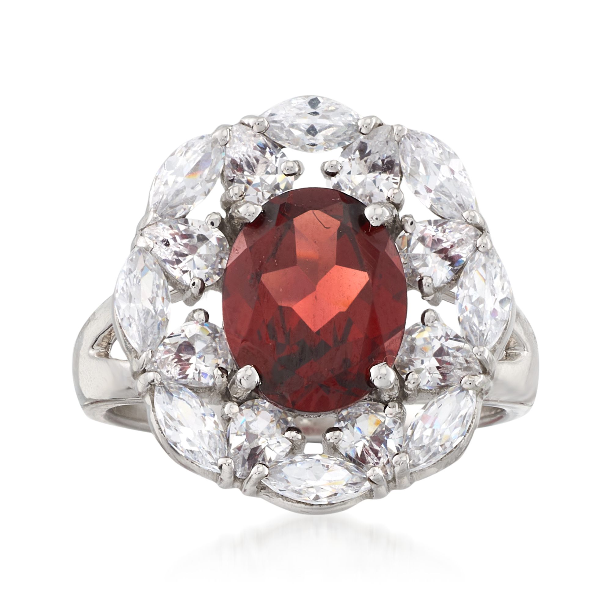 2.60 Carat Garnet and 3.50 ct. t.w. White Topaz Ring in Sterling Silver ...