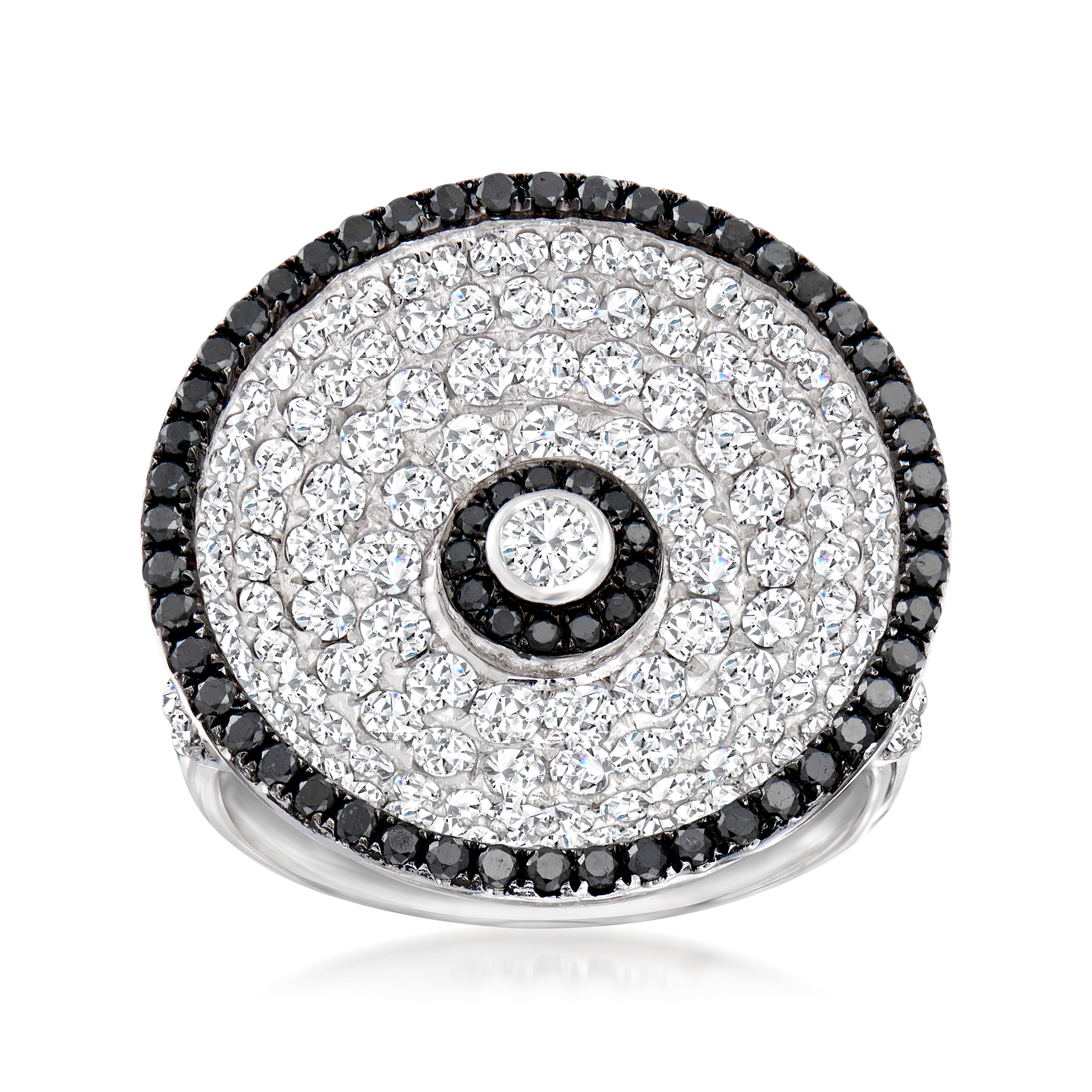 2.65 ct. t.w. Black and White Pave Diamond Bullseye Ring in 18kt White ...