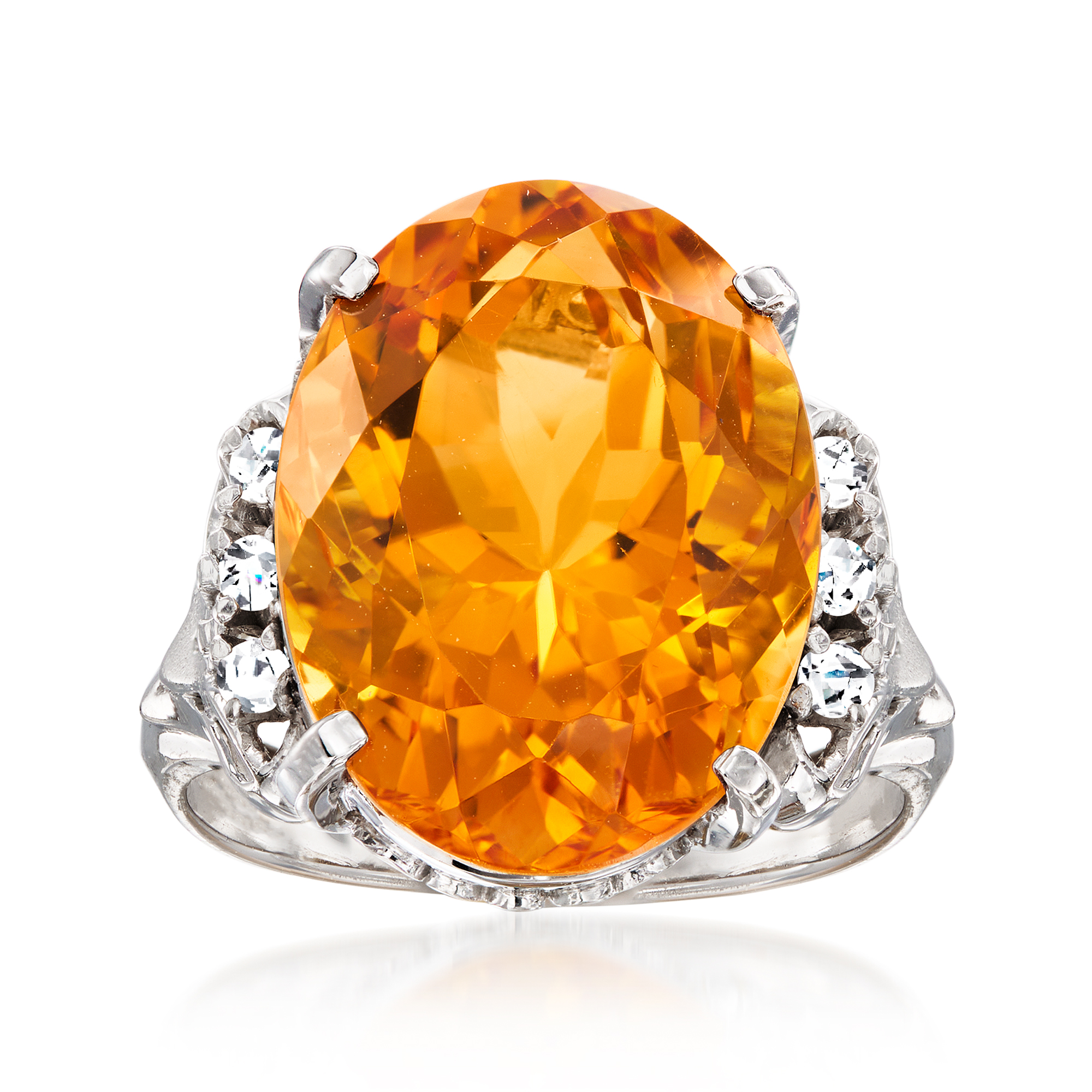 C. 1990 Vintage 8.18 Carat Orange Citrine and .11 ct. t.w. Diamond Ring ...