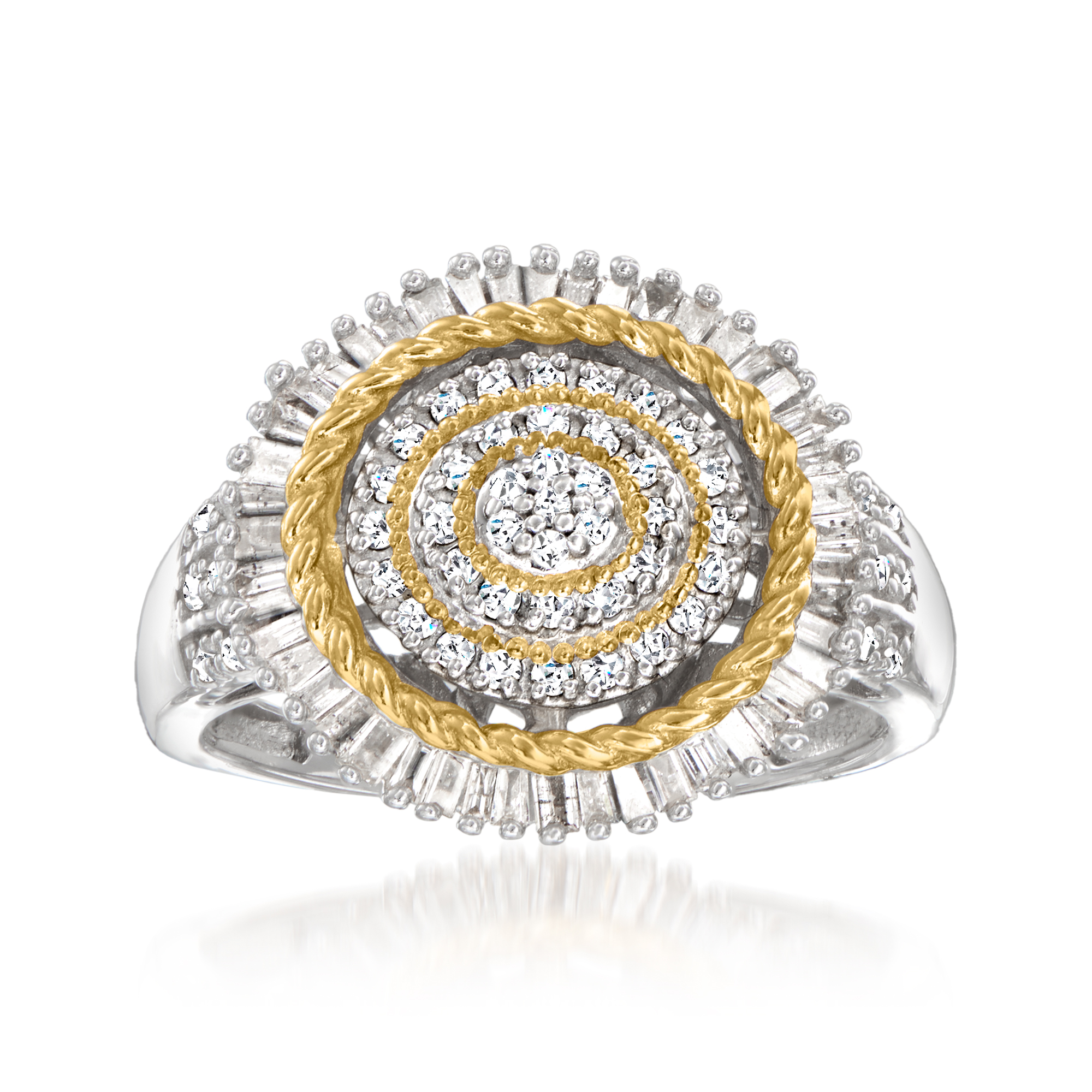 .50 ct. t.w. Baguette and Round Diamond Bullseye Ring in Two-Tone ...