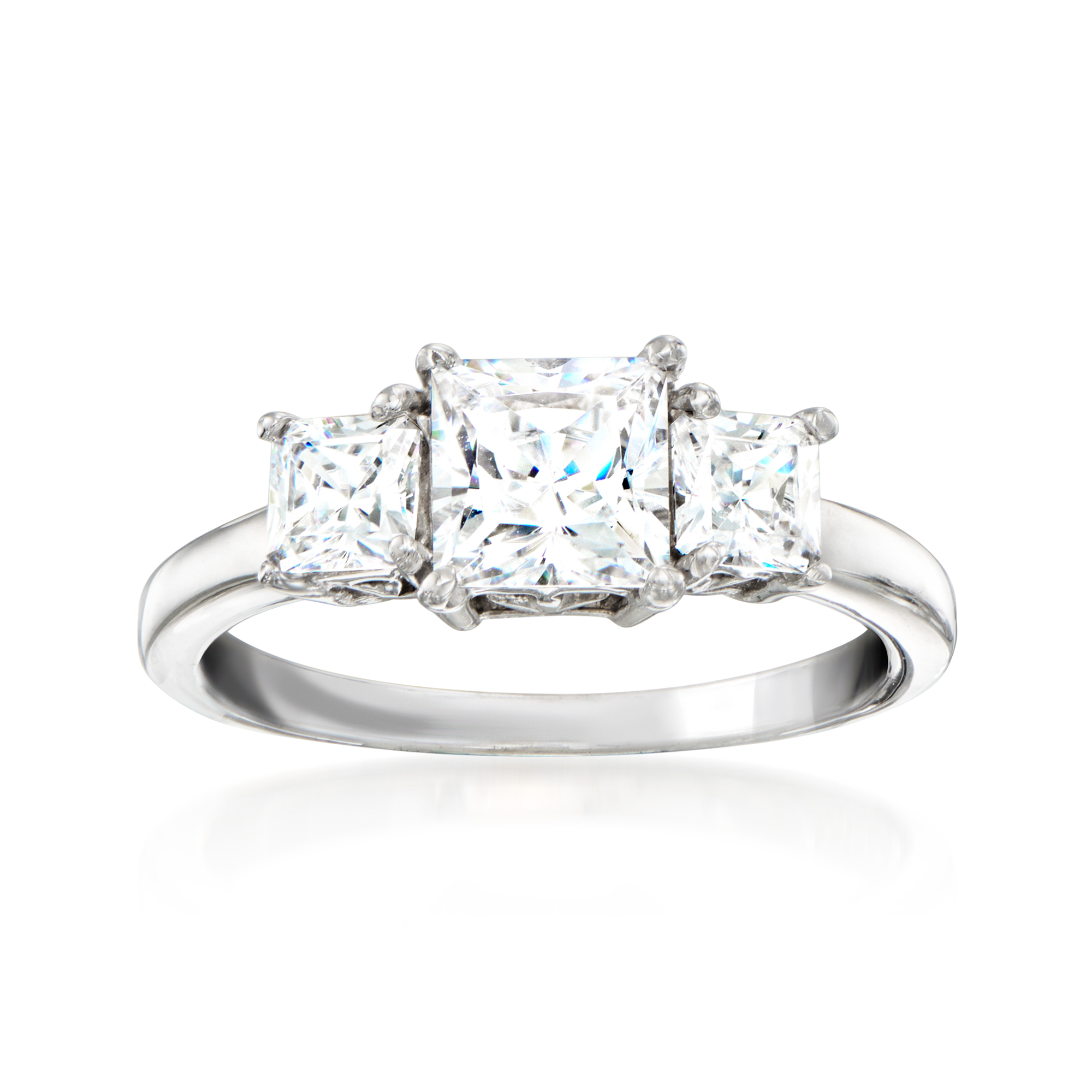 C. 1990 Vintage 1.95 ct. t.w. CZ Three-Stone Ring in 14kt White Gold ...