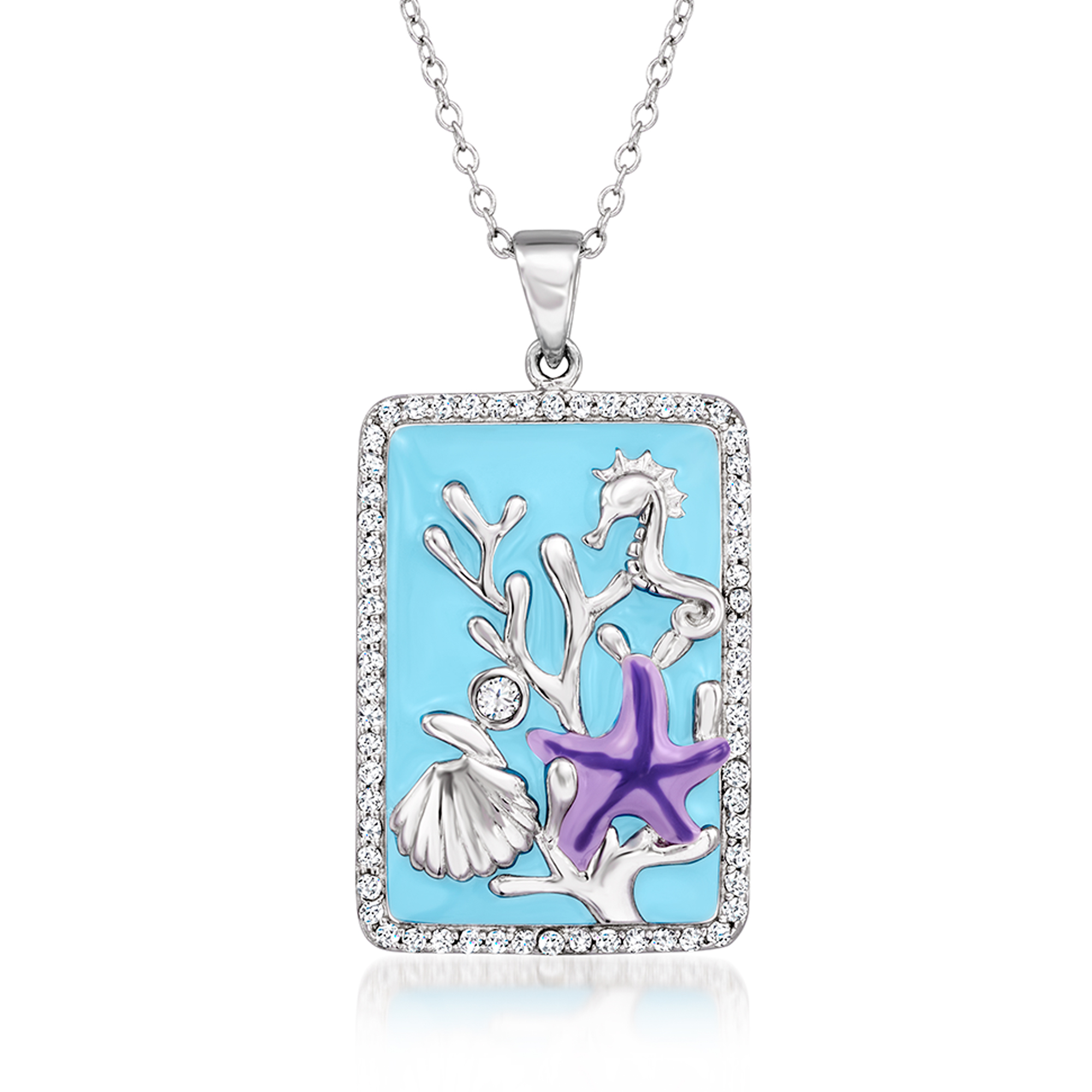 .40 ct. t.w. White Topaz and Multicolored Enamel Sea Life Pendant ...