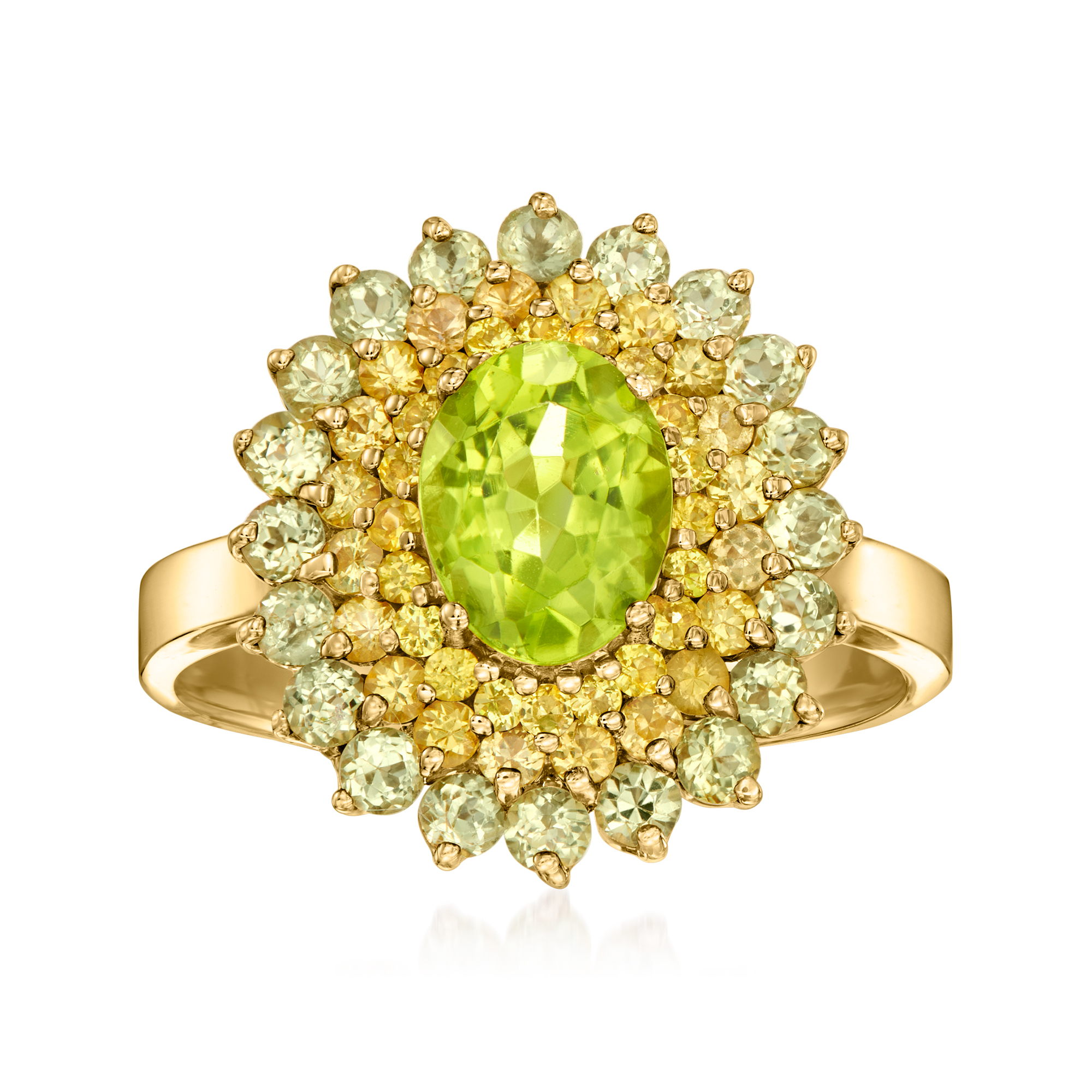 2.40 ct. t.w. Peridot Ring with .80 ct. t.w. Yellow Sapphires in 14kt ...