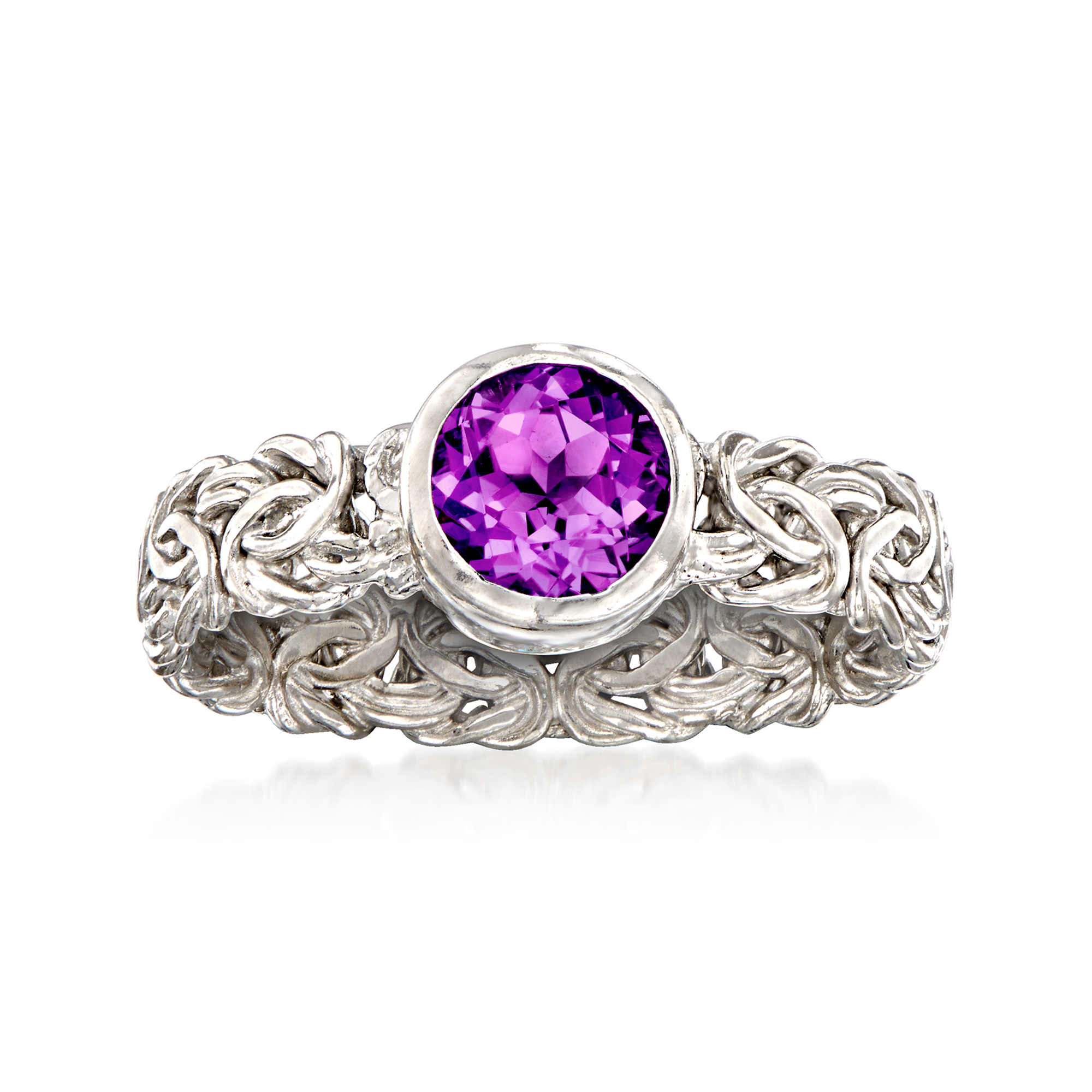 .70 Carat Bezel-Set Amethyst Byzantine Ring in Sterling Silver | Ross-Simons