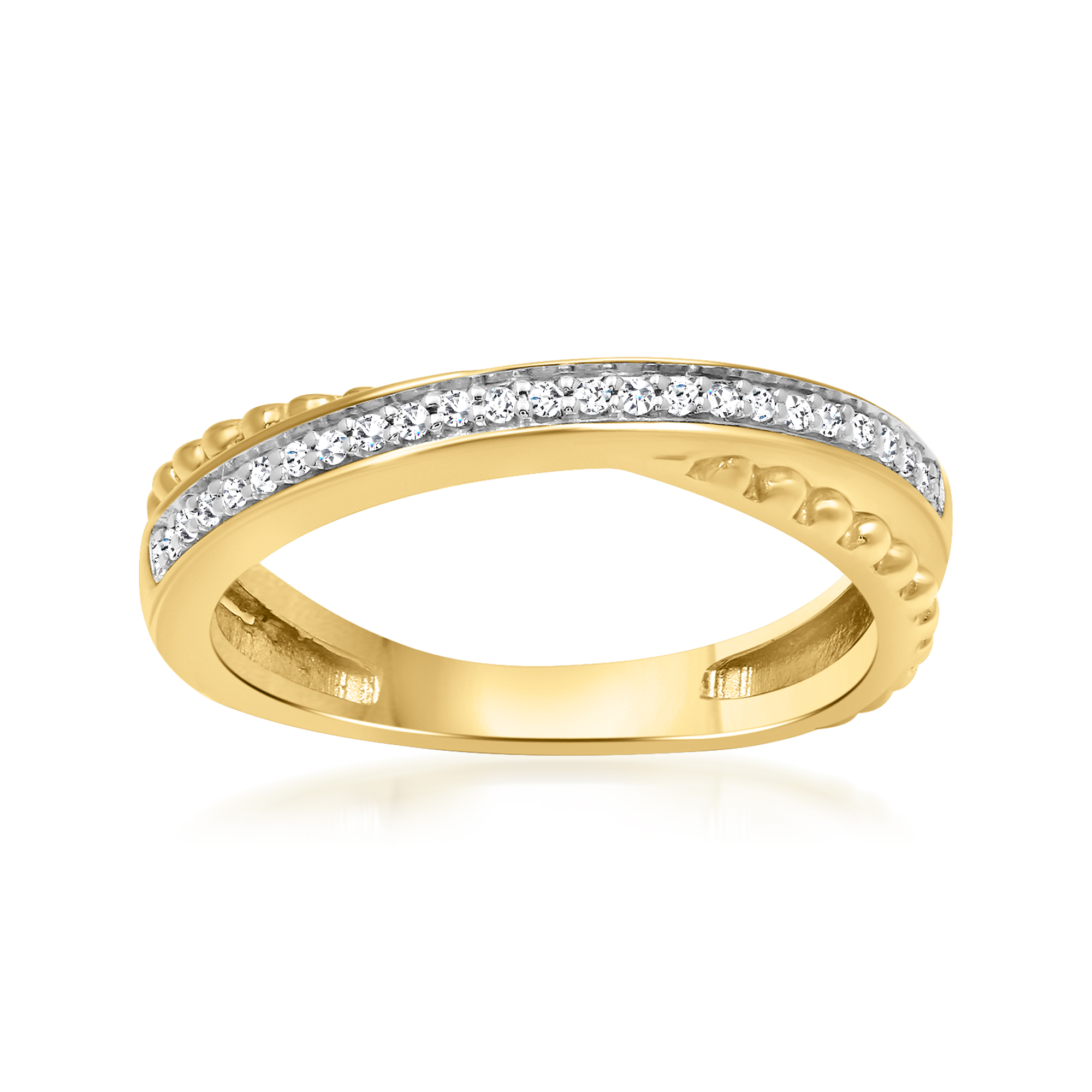 Diamond-Accented Beaded Crisscross Ring in 18kt Gold Over Sterling ...