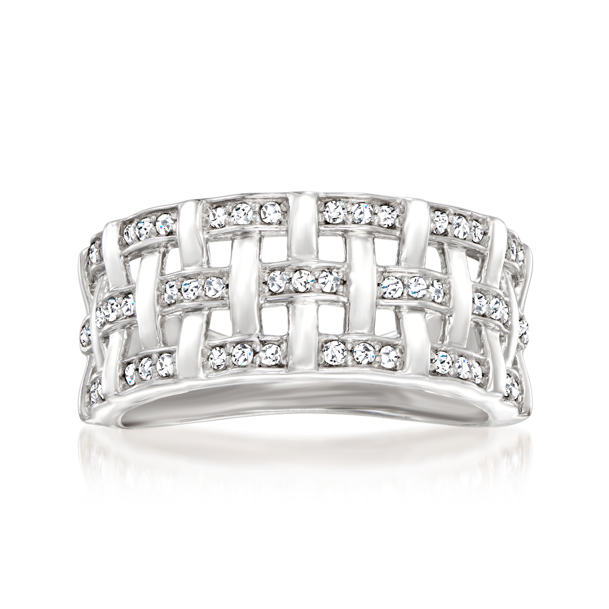 .25 ct. t.w. Diamond Basketweave Ring in Sterling Silver | Ross-Simons