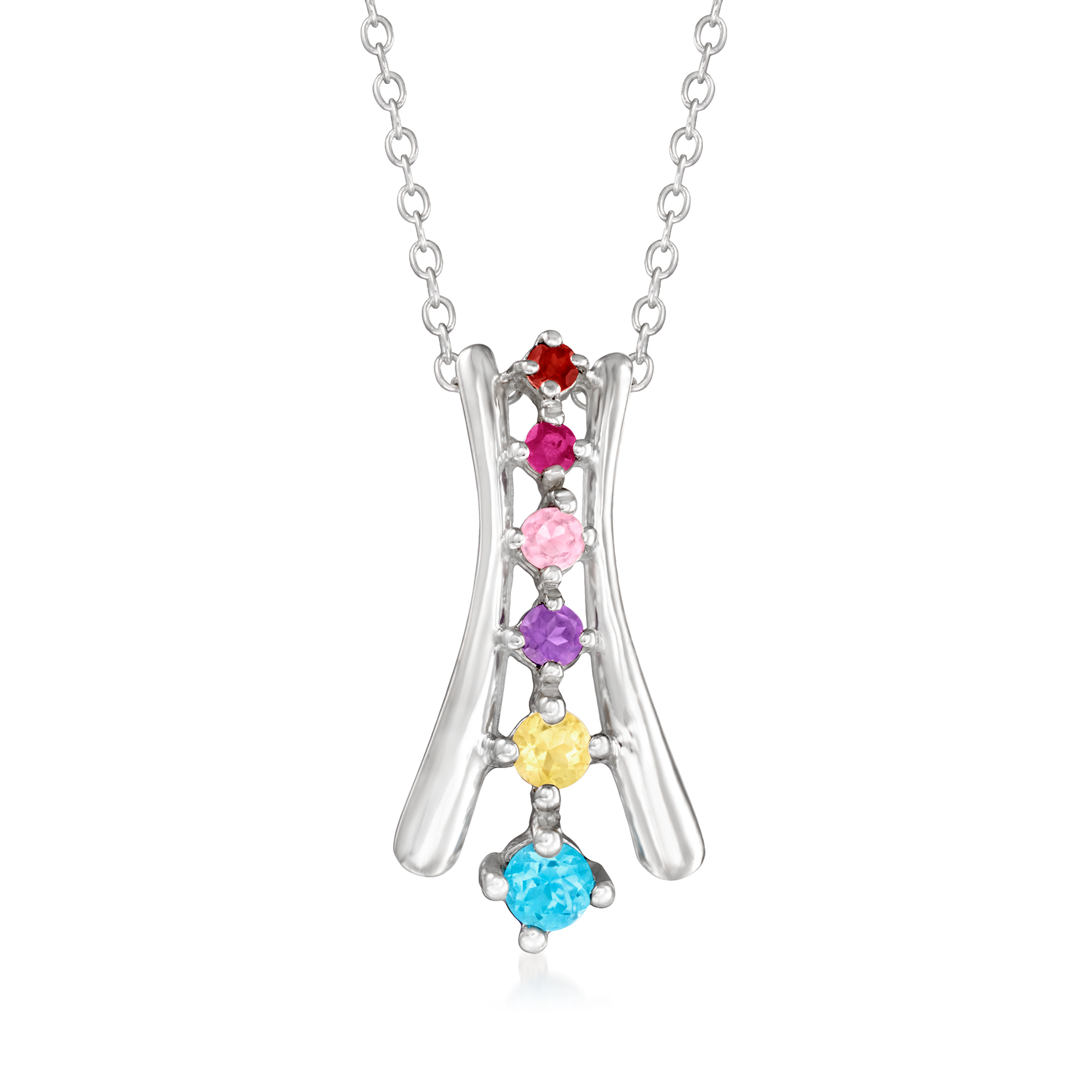 Personalized Birthstone Graduated Pendant Necklace in Sterling Silver ...