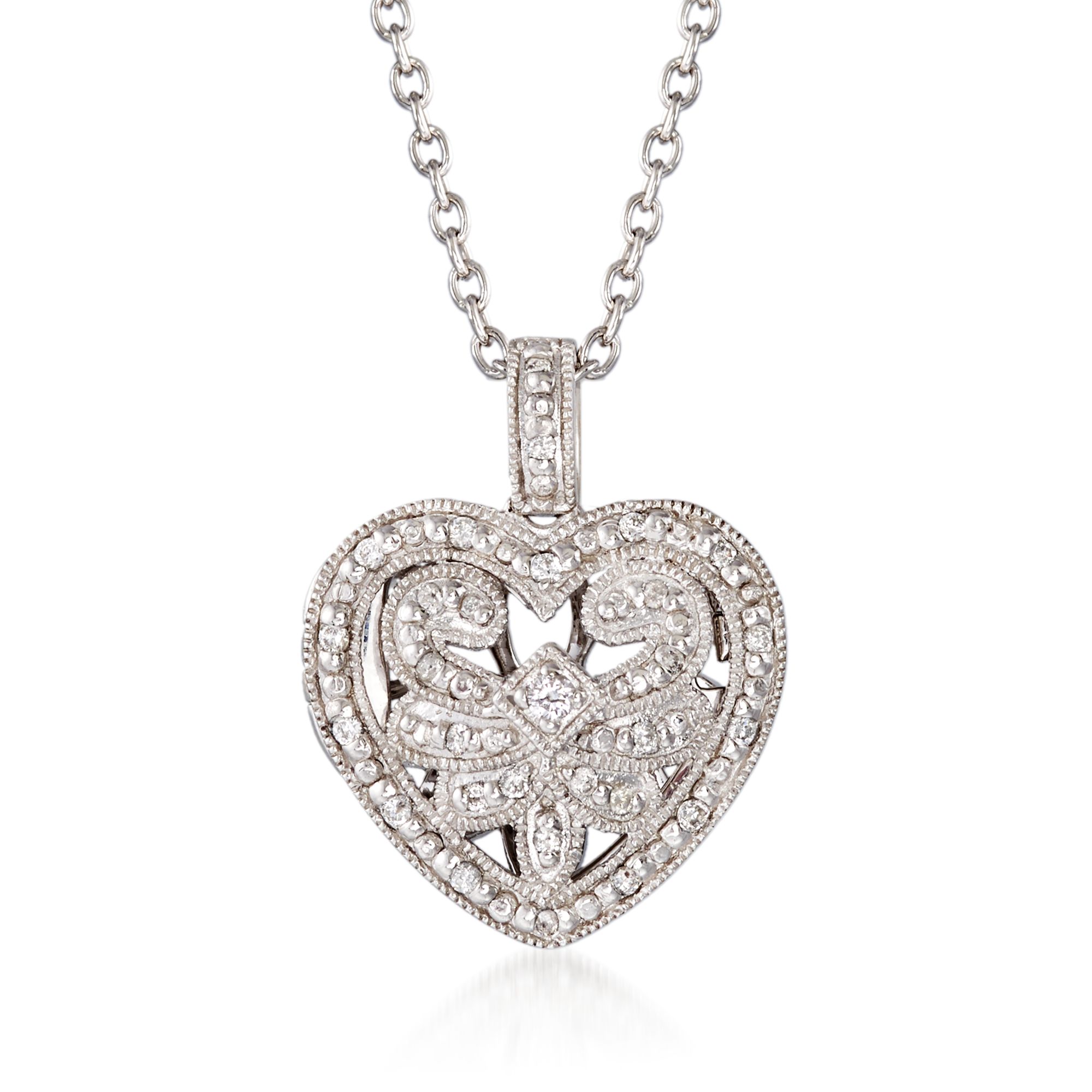 .20 ct. t.w. Diamond Fancy Heart Locket Necklace in Sterling Silver ...