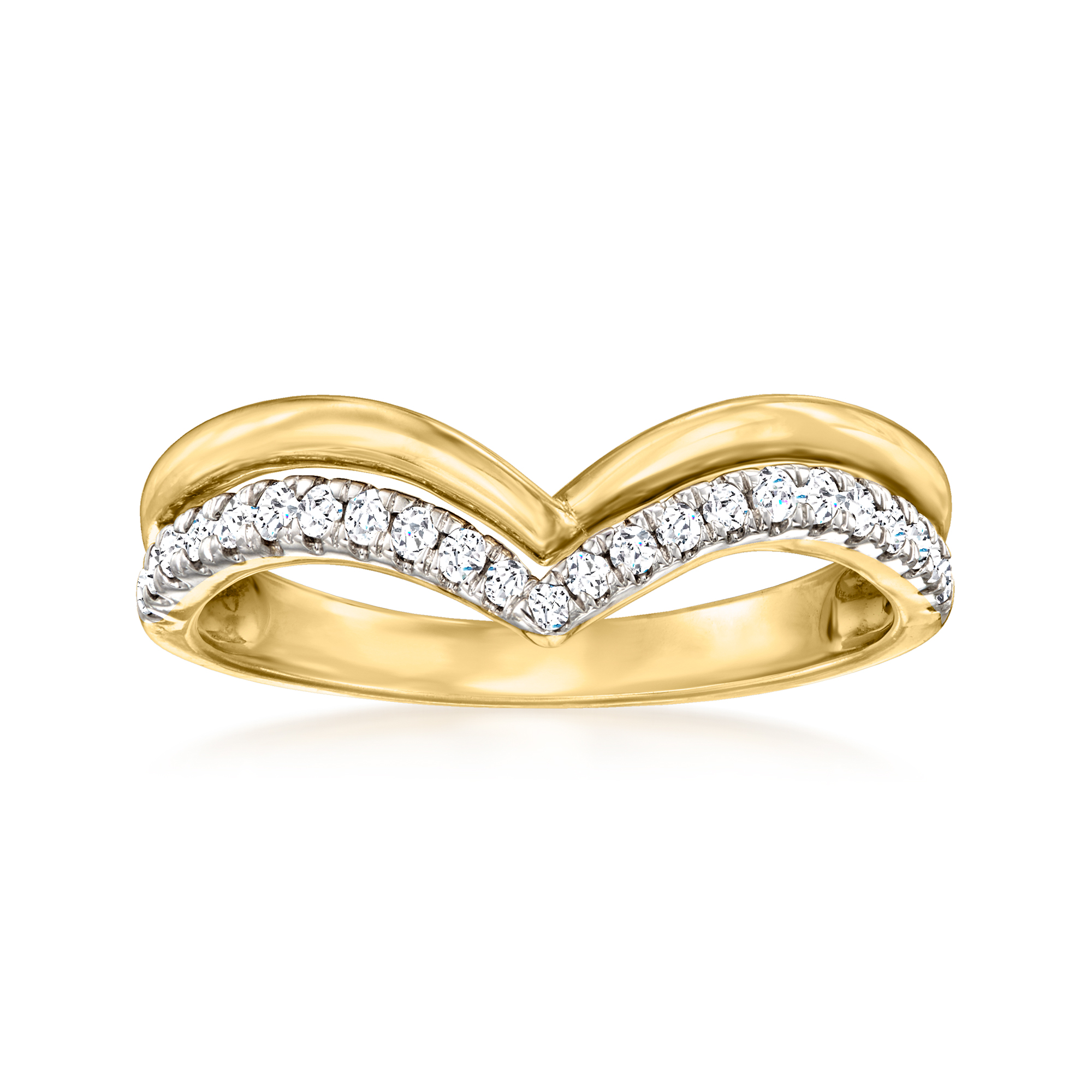 .20 ct. t.w. Diamond Chevron Two-Row Ring in 14kt Yellow Gold | Ross-Simons