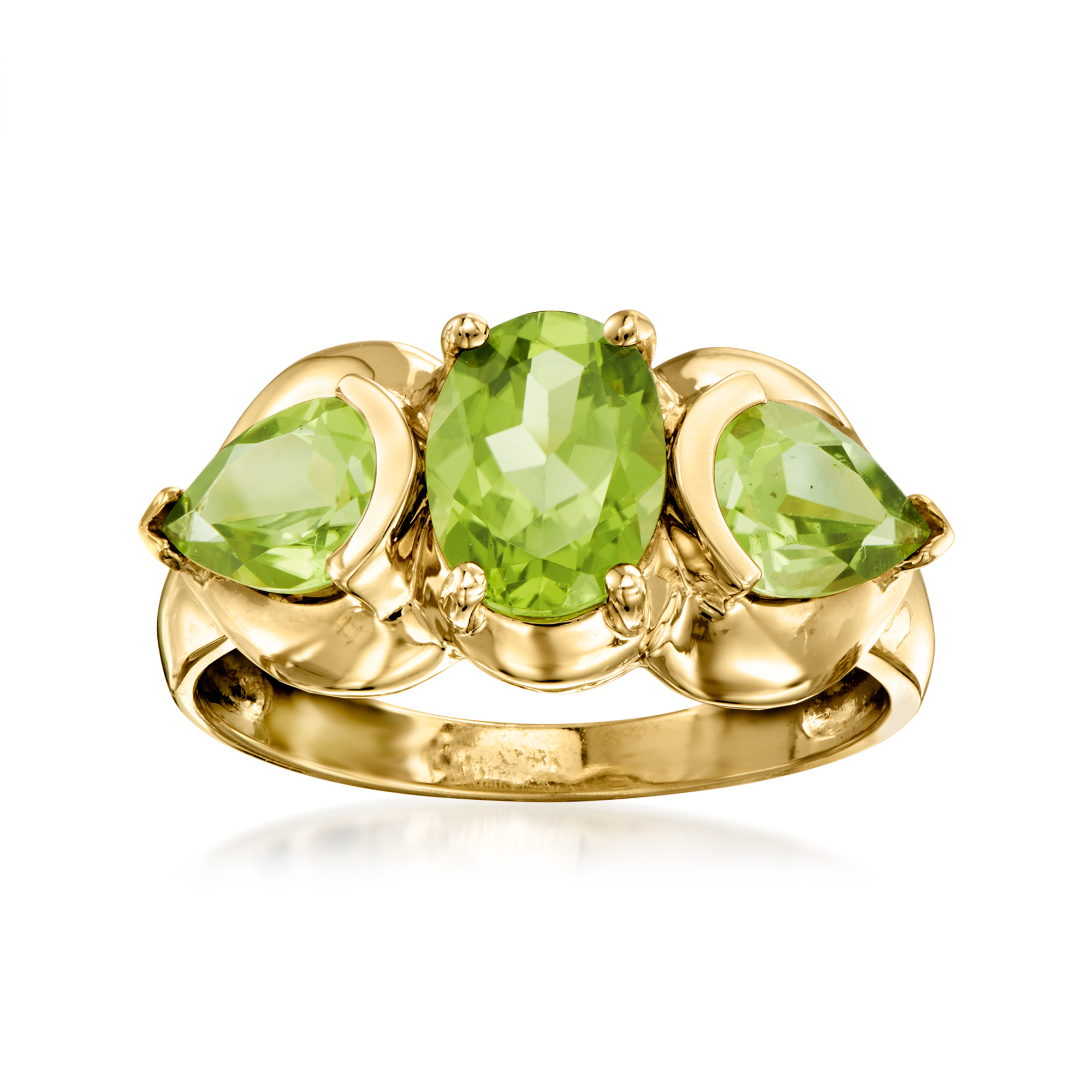 C. 2000 Vintage 2.35 ct. t.w. Peridot Three-Stone Ring in 10kt Yellow ...