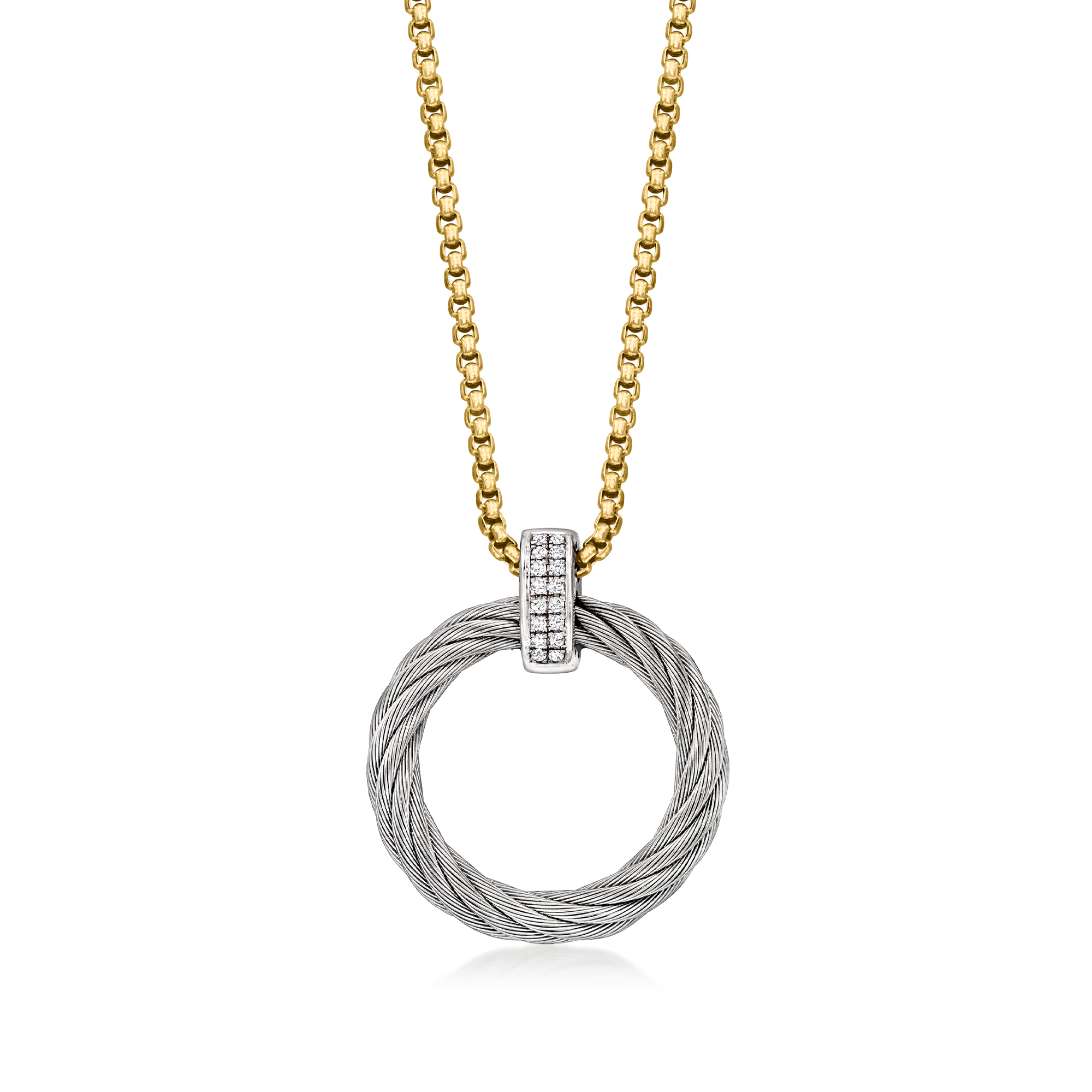 ALOR Diamond-Accented Circle Necklace with Yellow and Gray Stainless ...