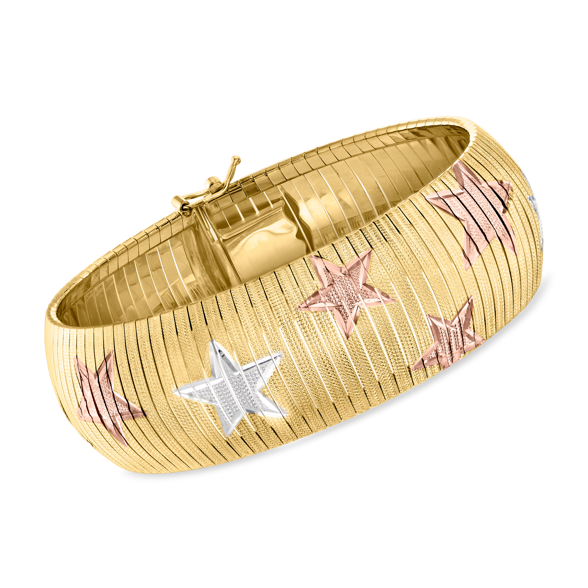 Italian Tri-Colored Sterling Silver Omega Star Bracelet | Ross-Simons