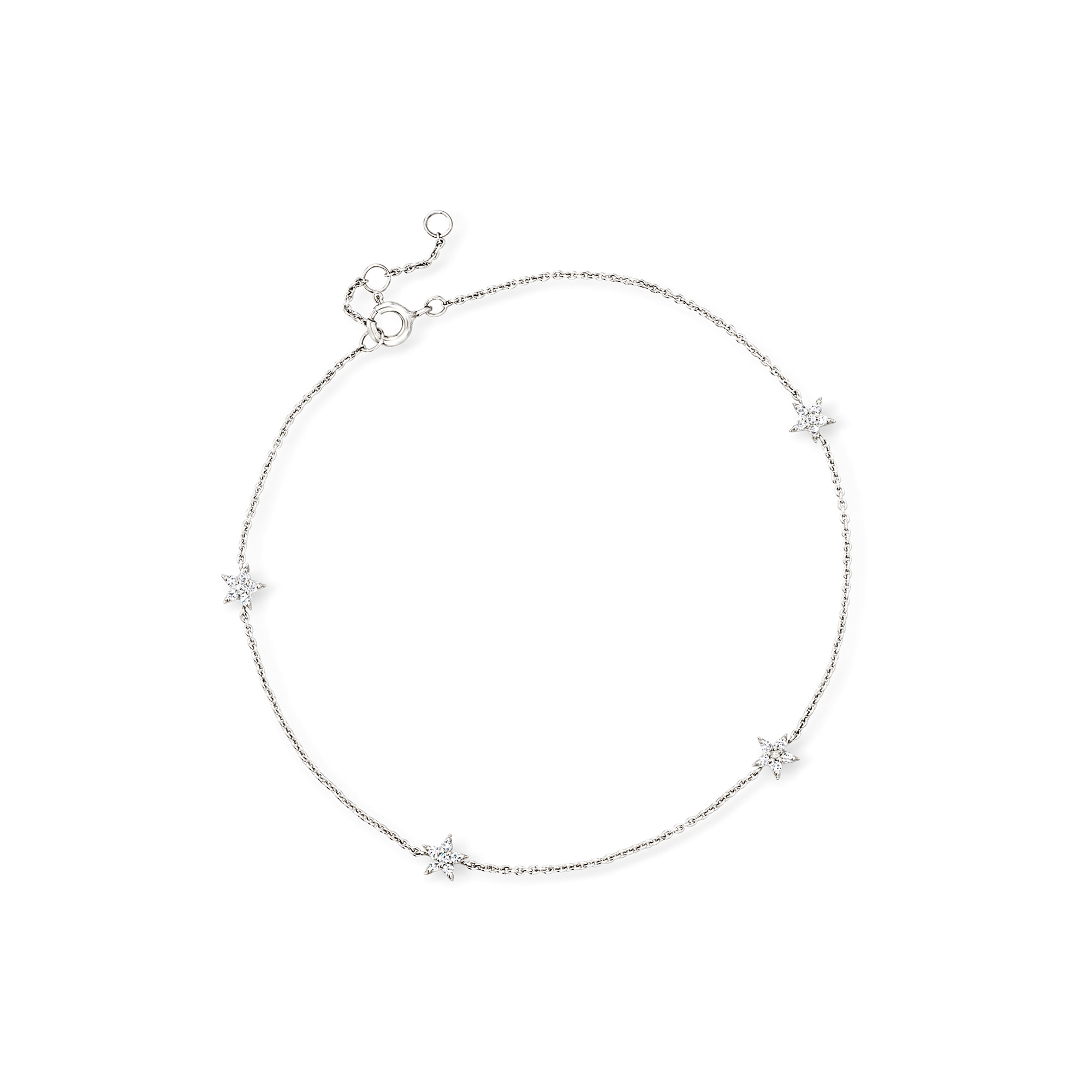 .20 ct. t.w. Diamond Star Anklet in Sterling Silver | Ross-Simons