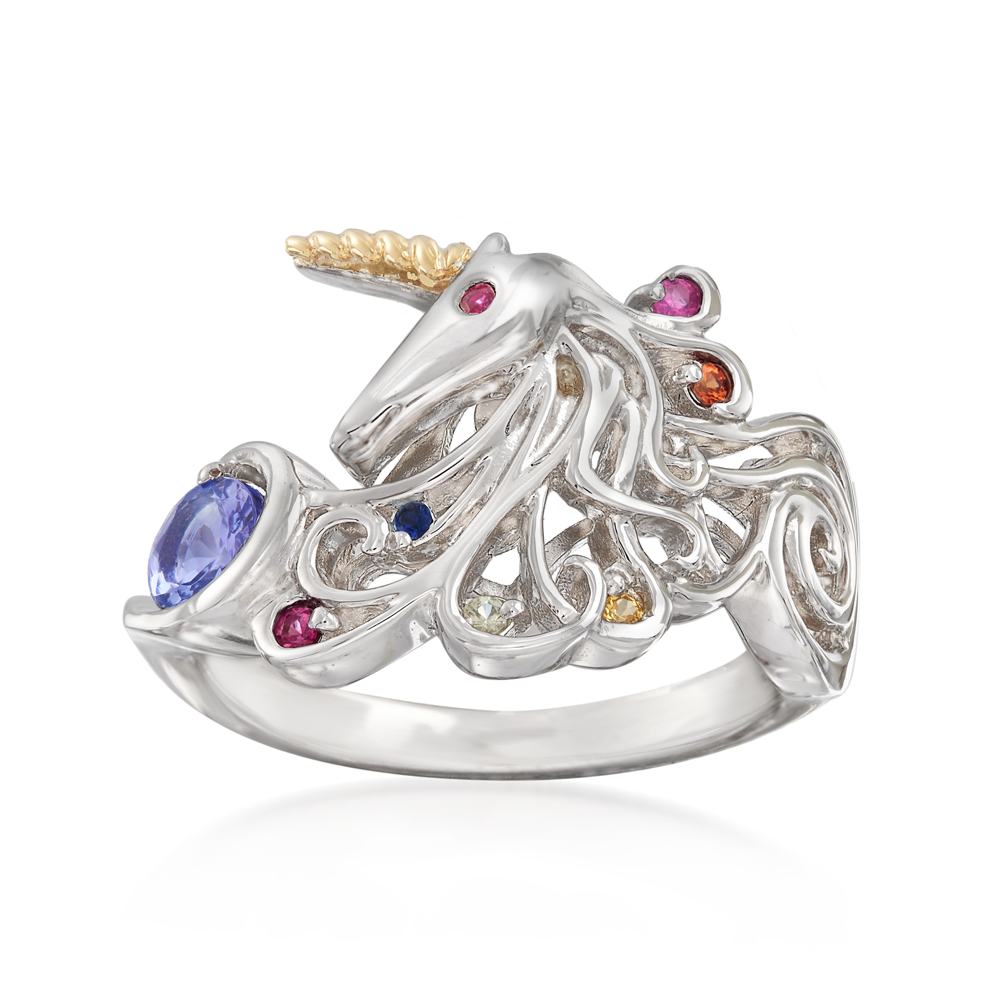 .50 ct. t.w. Multi-Gem Unicorn Ring in Sterling Silver and 14kt Yellow ...