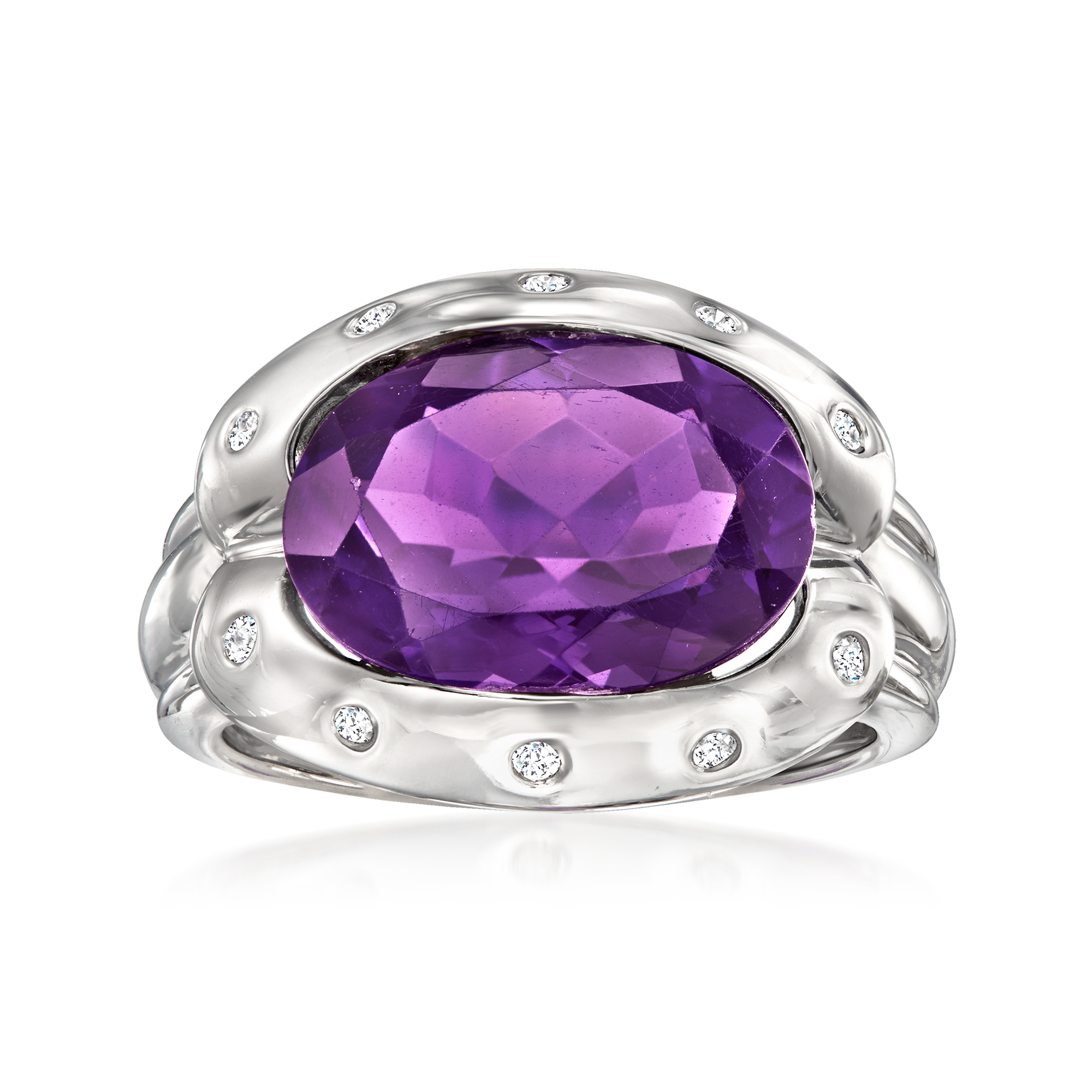 C. 1990 Vintage 5.75 Carat Amethyst Ring with .10 ct. t.w. Diamonds in ...