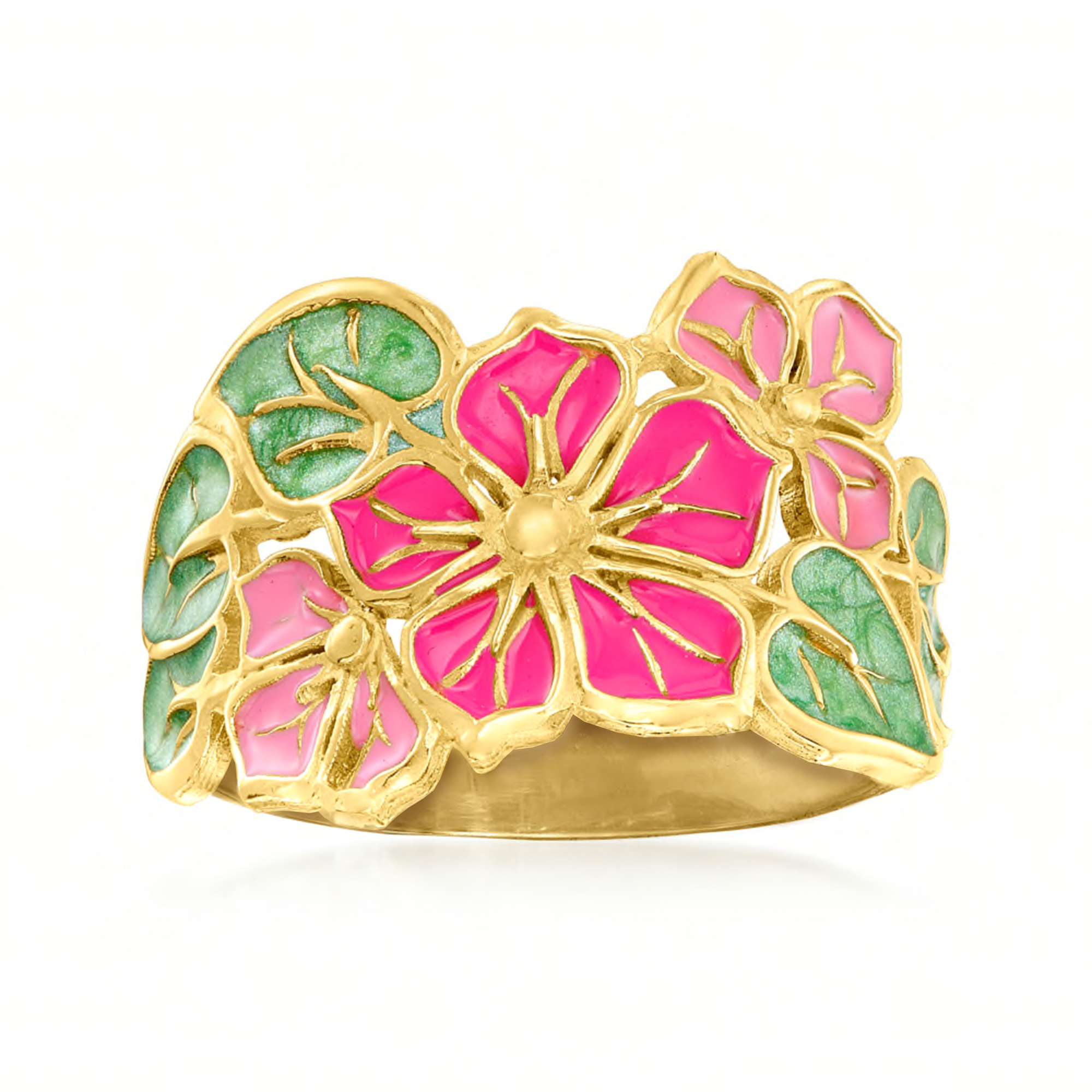 Italian Multicolored Enamel Flower Ring in 14kt Yellow Gold