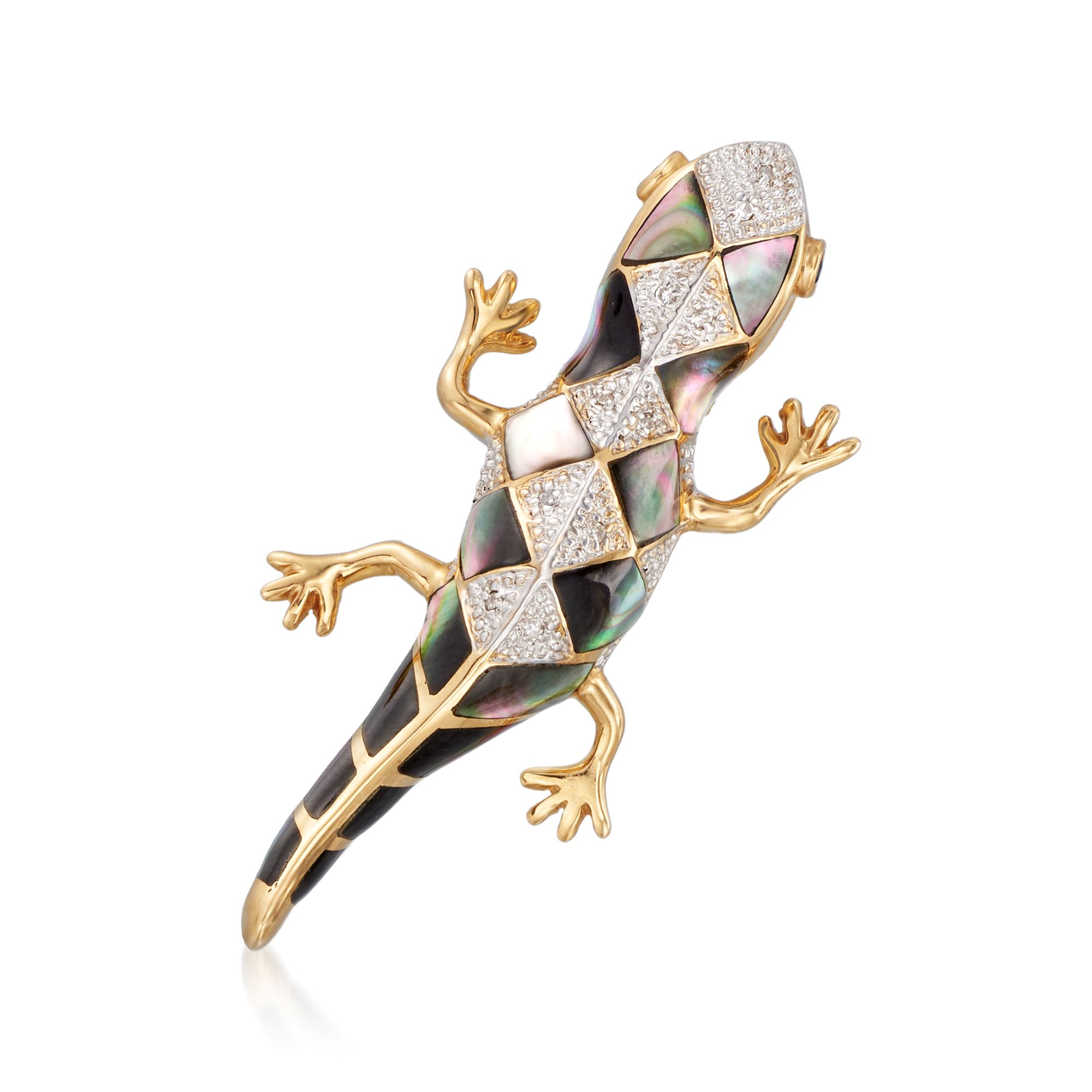 Multi-Stone Gecko Pin in 14kt Yellow Gold | Ross-Simons